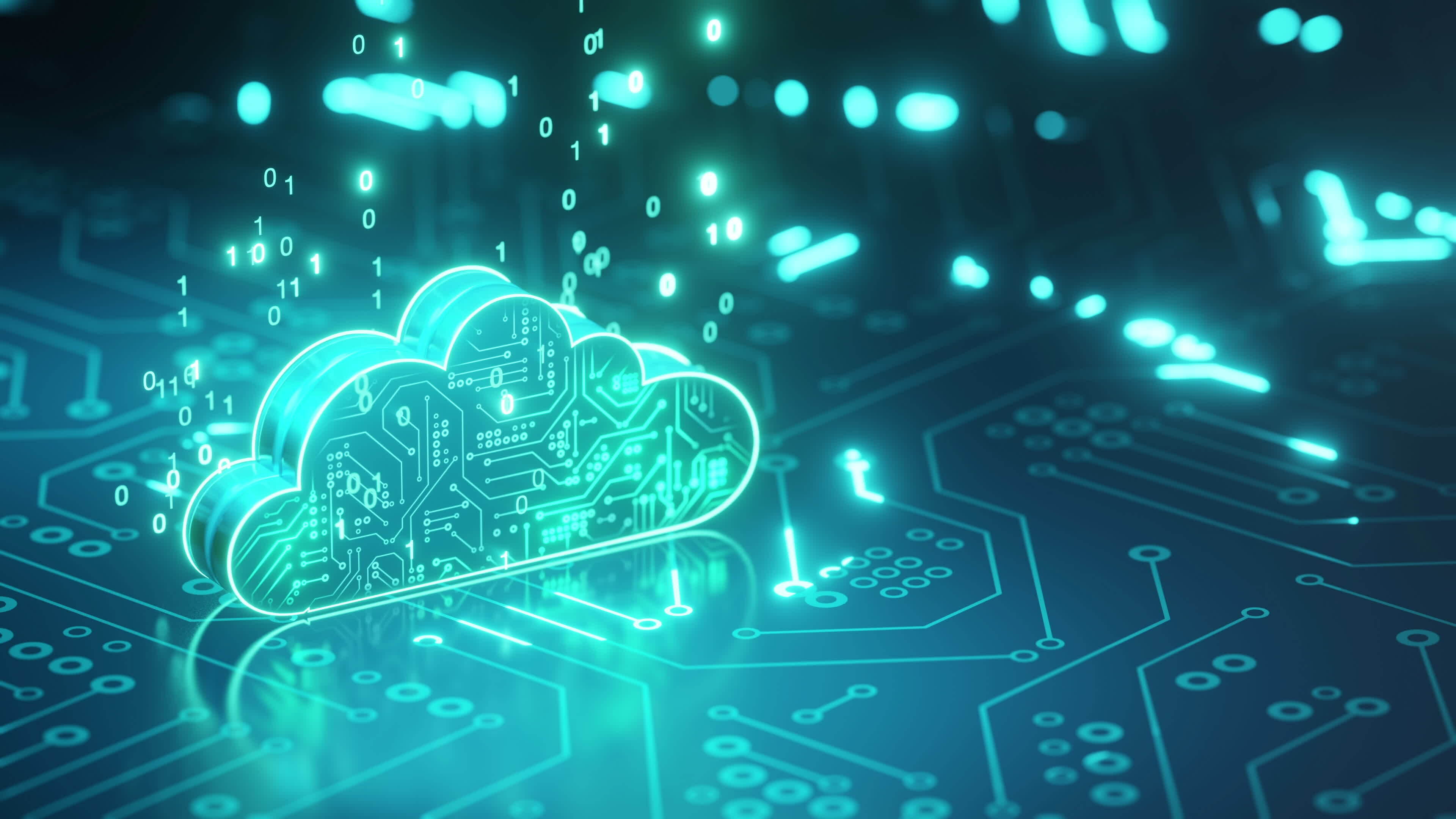 Cloud Computing Concept Background On Circuit Board Glowing Light
