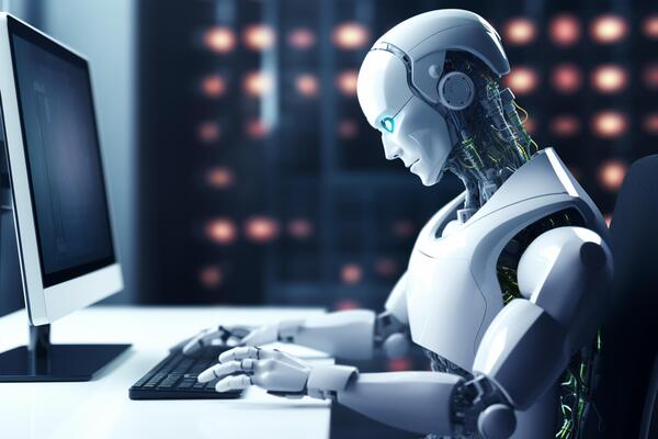 Robot On Computer Stock Photos, Images and Backgrounds for Free Download