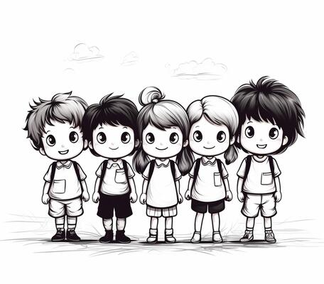 Children Line Drawing Stock Photos, Images and Backgrounds for Free ...