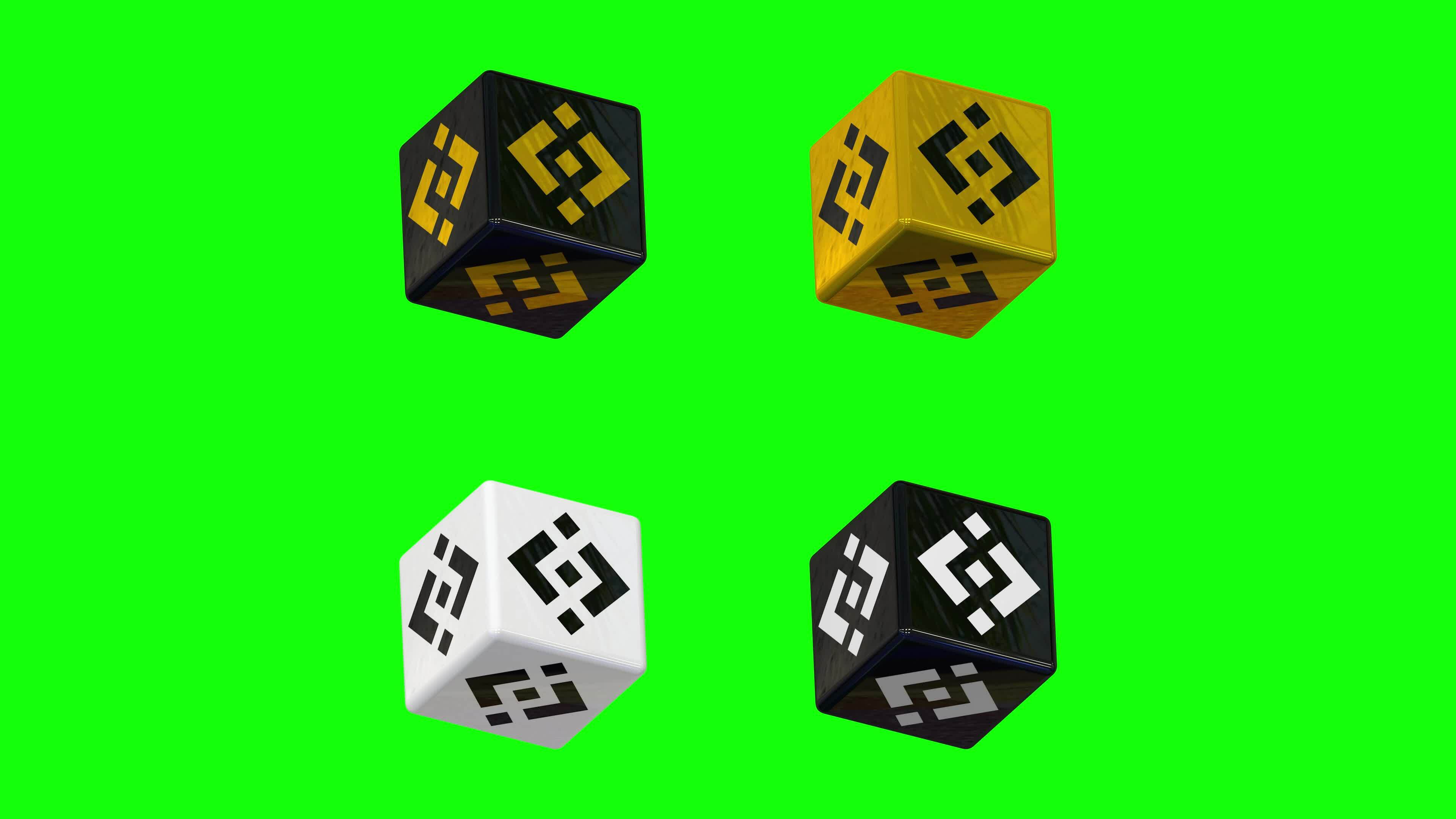 Binance 3D Cube Rotating in Different Color Combinations, 3D Rendering, Chroma Key, Luma Mate ...