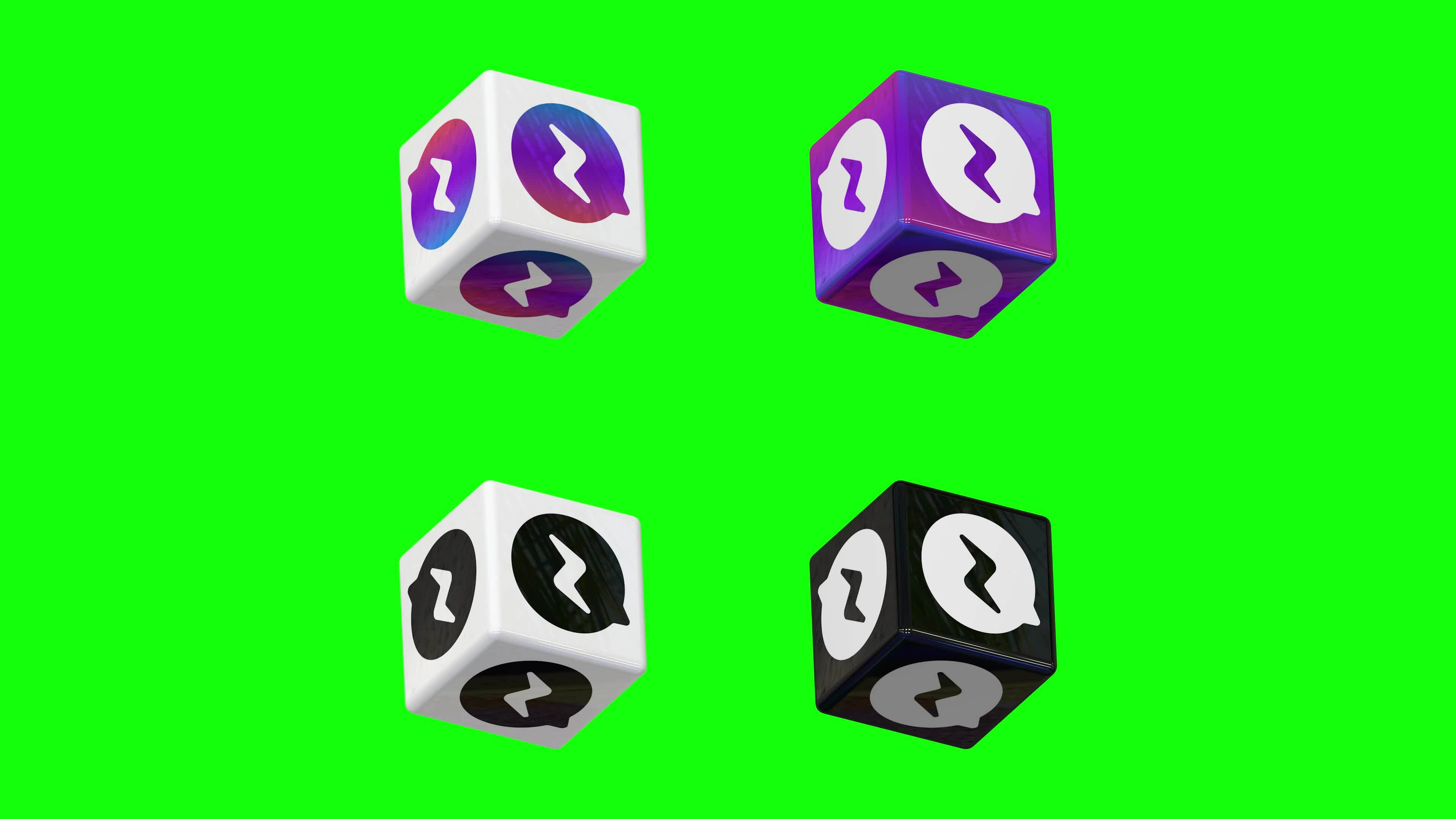 Messenger 3D Cube Rotating in Different Color Combinations, 3D Rendering, Chroma Key, Luma Mate ...