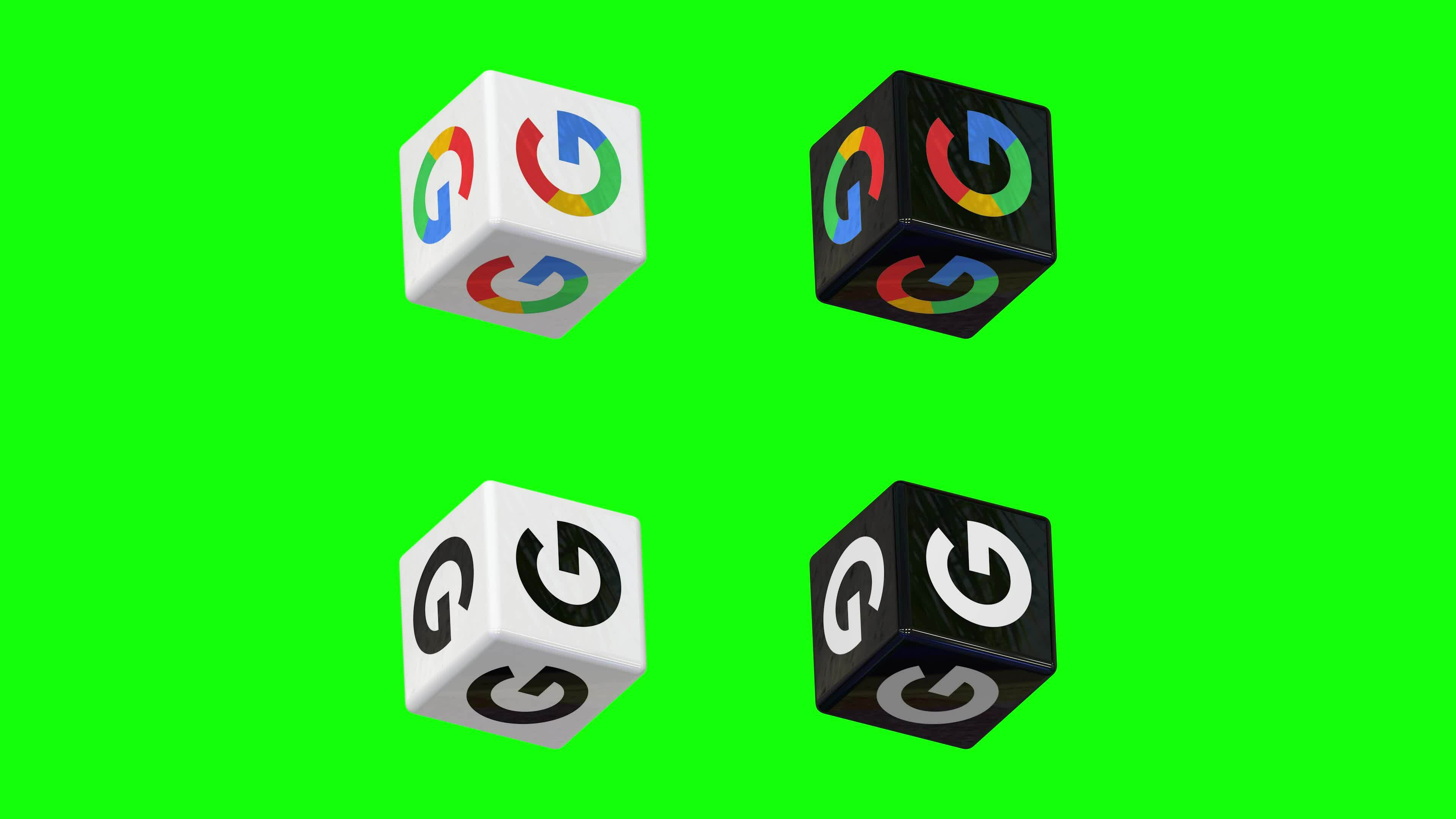 Google 3D Cube Rotating in Different Color Combinations, 3D Rendering, Chroma Key, Luma Mate ...