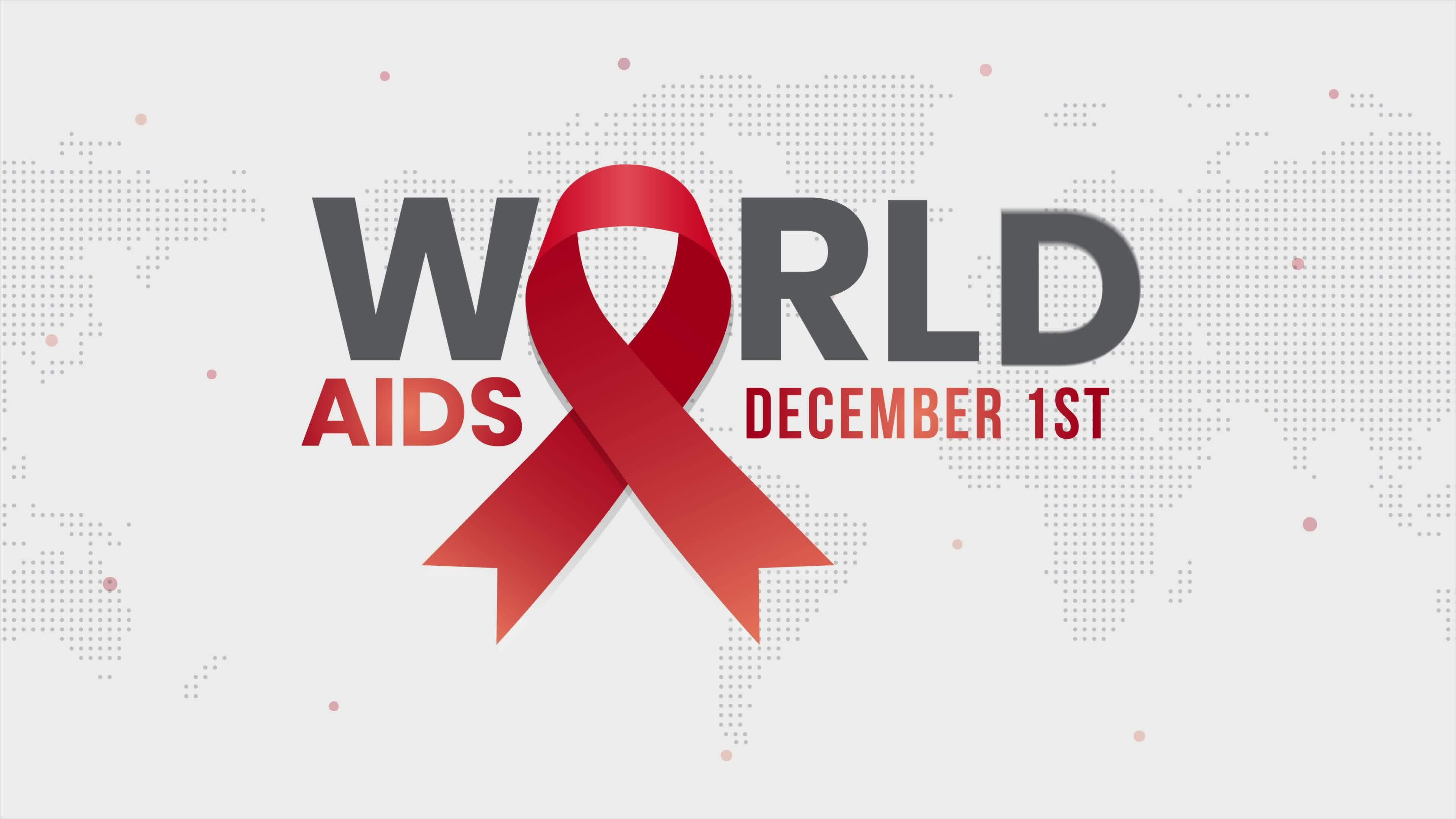 World Aids Day December 1st Animation With Red Ribbon And Dotted Maps