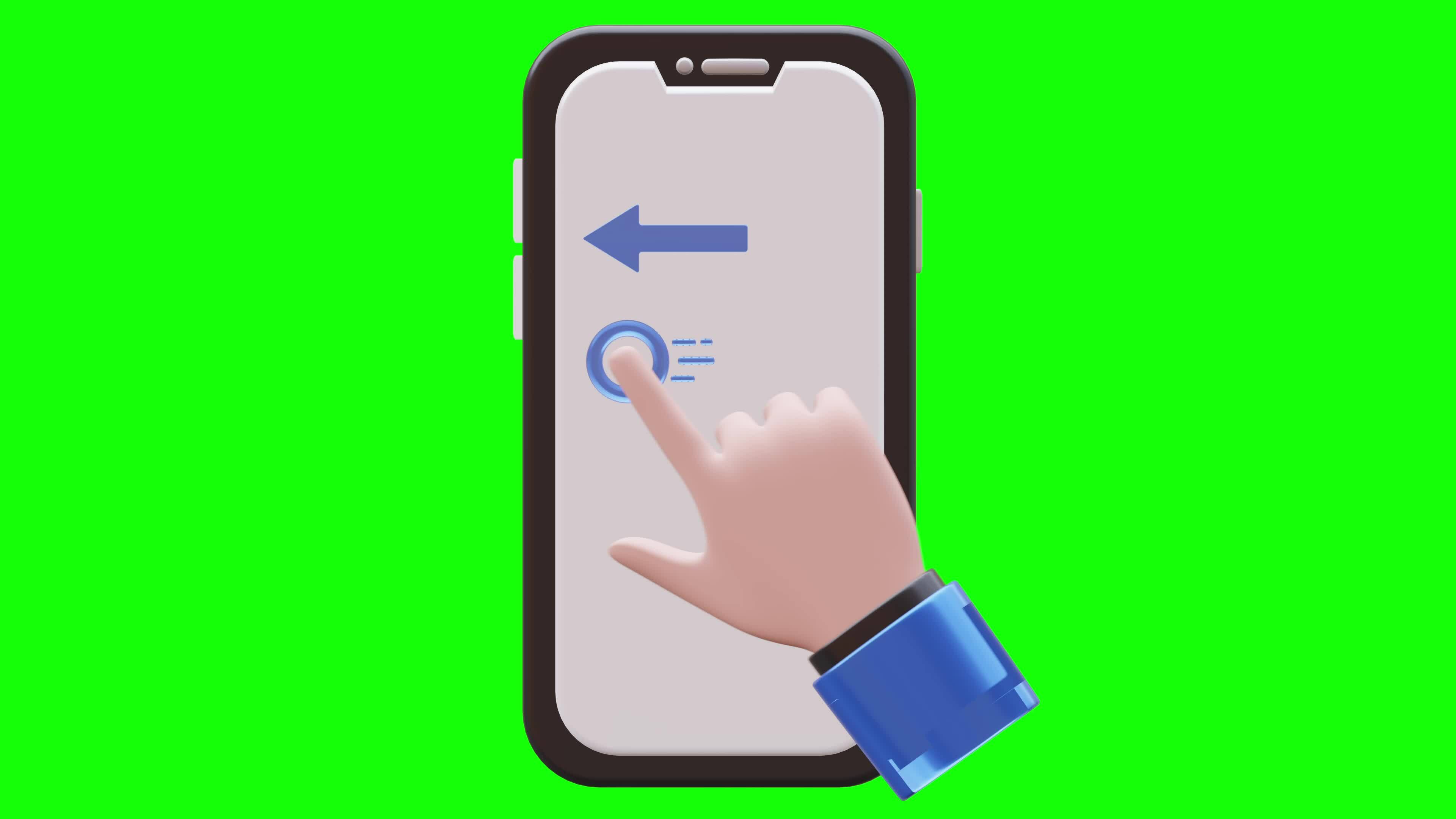 Hand Swiping Left Animation On Smartphone Screen For Social Media With Green Screen Background
