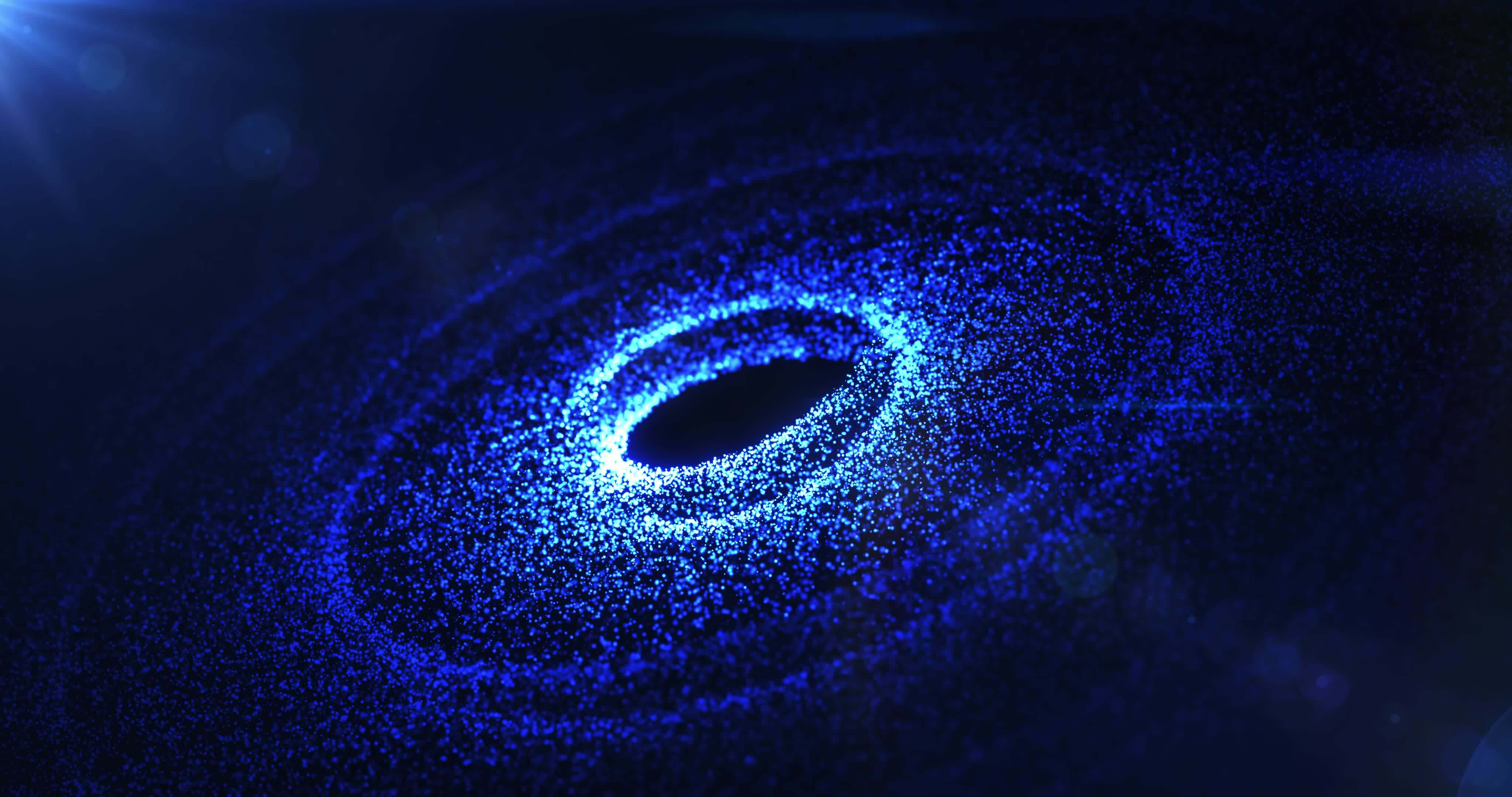 Rotation of the spiral galaxy from particles, flight through outer space with a flying star ...