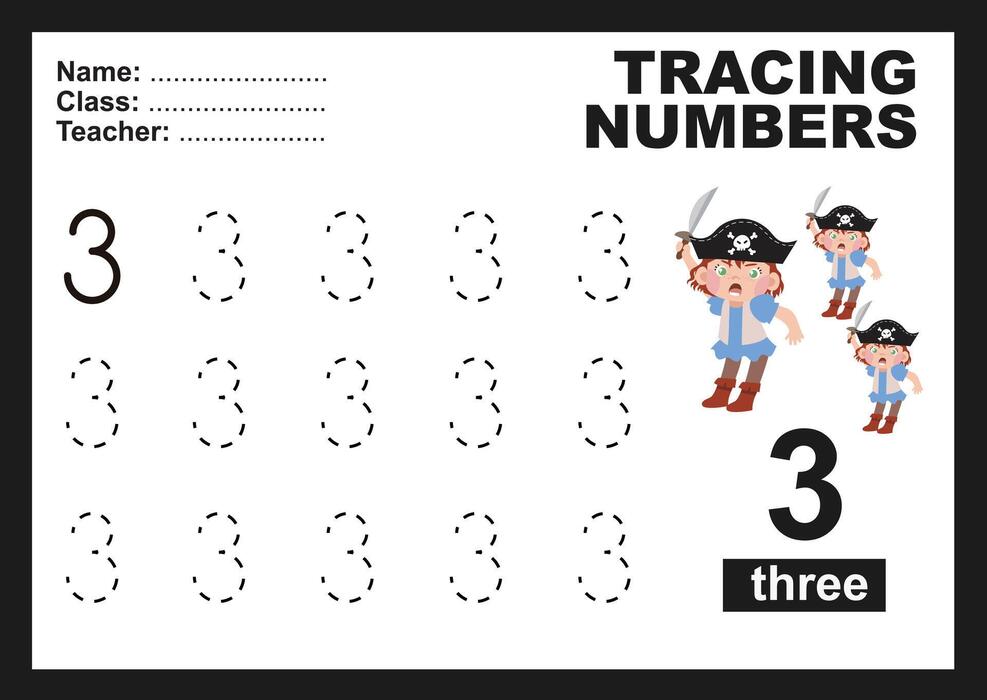 Page 2 | Number Three Tracing Worksheets Vector Art, Icons, and ...