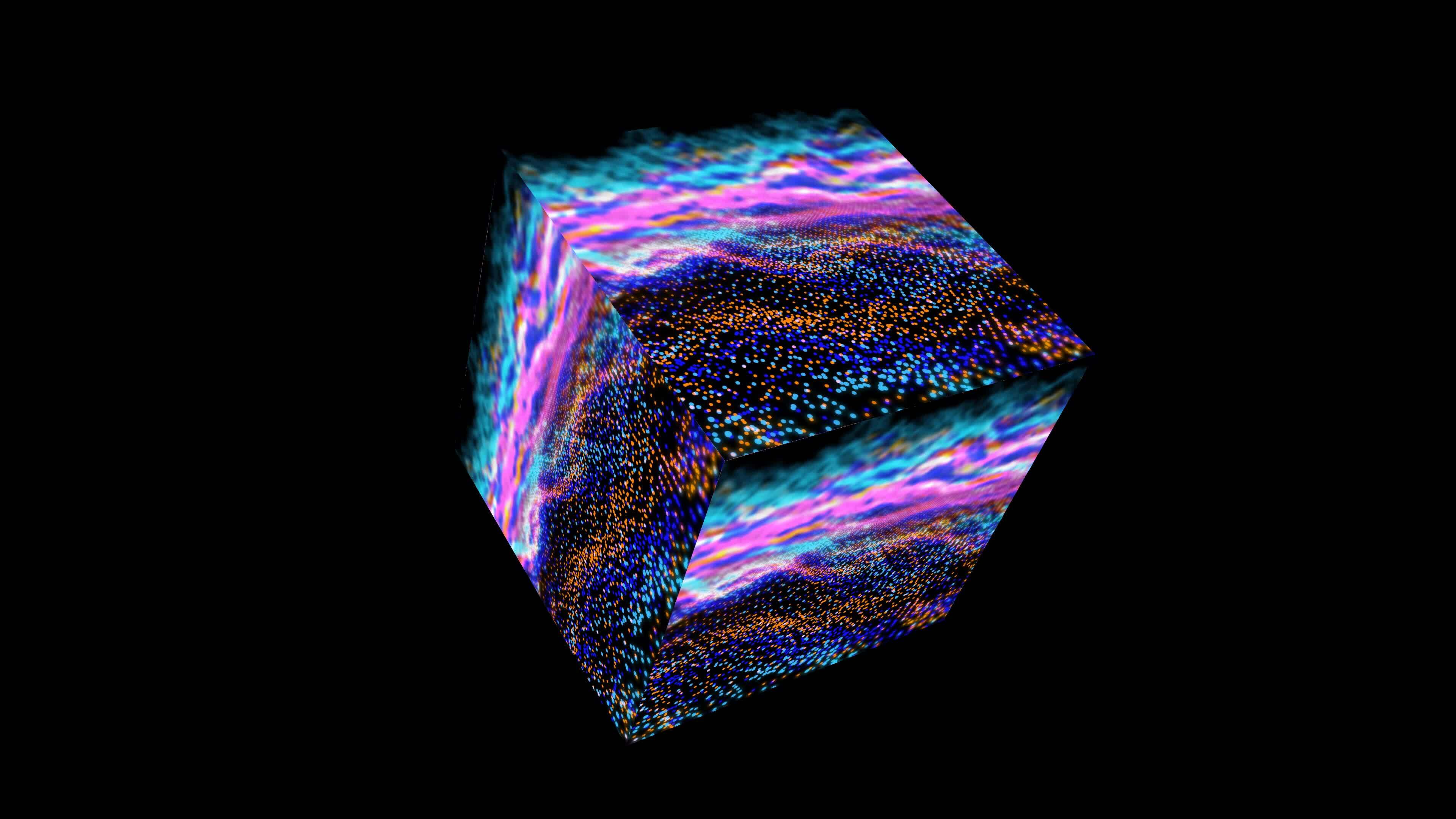 Cube Abstract Blue Orange Pink White Visualization Waveform Technology Digital Thiusand Element