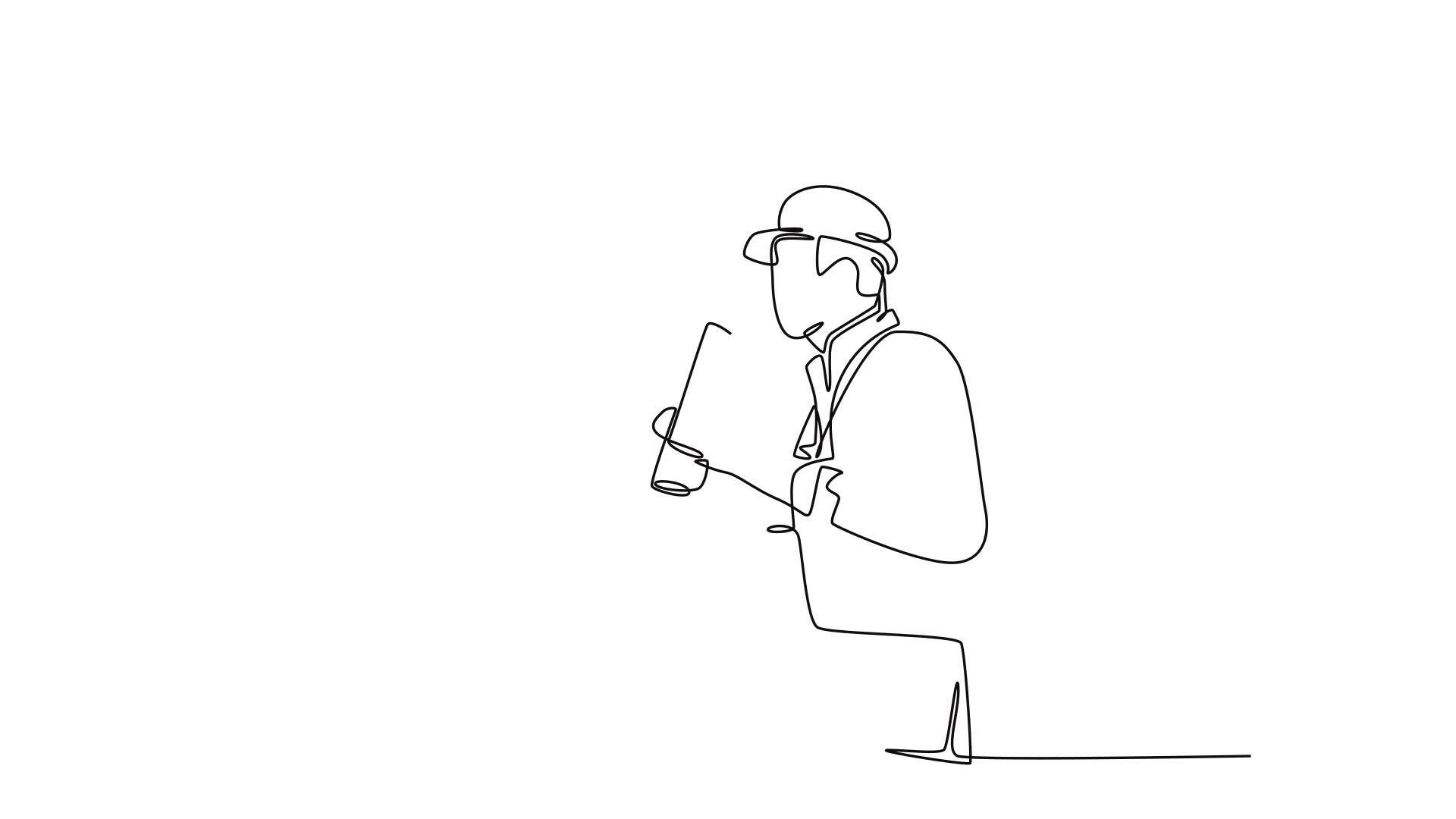 Animated Self Drawing Continuous Line Draw Architect Holding On Roll Paper Builder Foreman