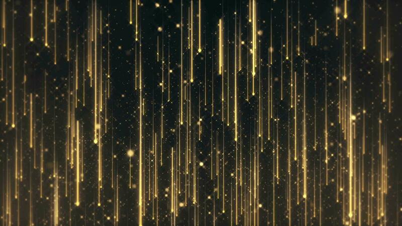 Abstract background animation with glittering shiny gold particles and falling golden stars ...