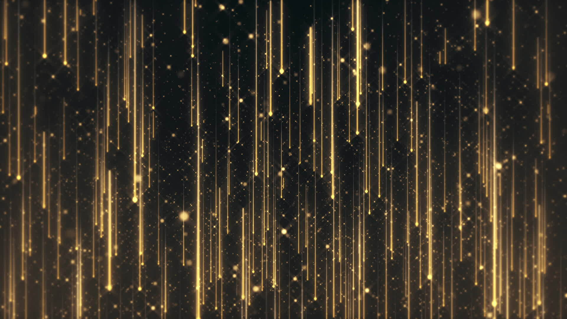 Abstract background animation with glittering shiny gold particles and falling golden stars ...