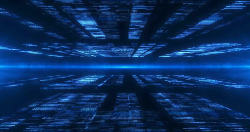 4K Digital cyberspace with particles and Digital data network connections. Abstract technology ...