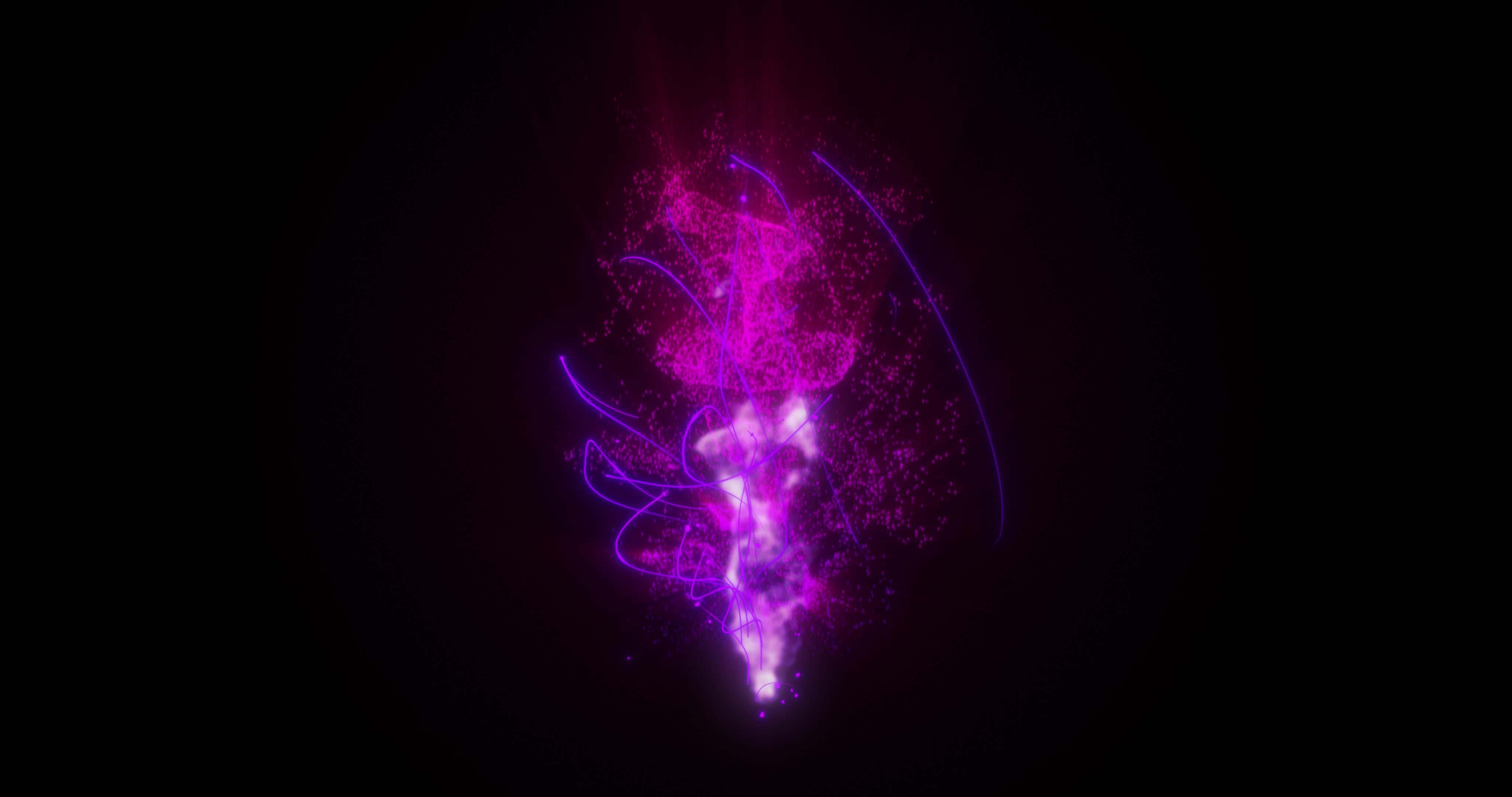 Magic fluid animation of glowing particles.particle trail. Abstract neon bright flame with ...