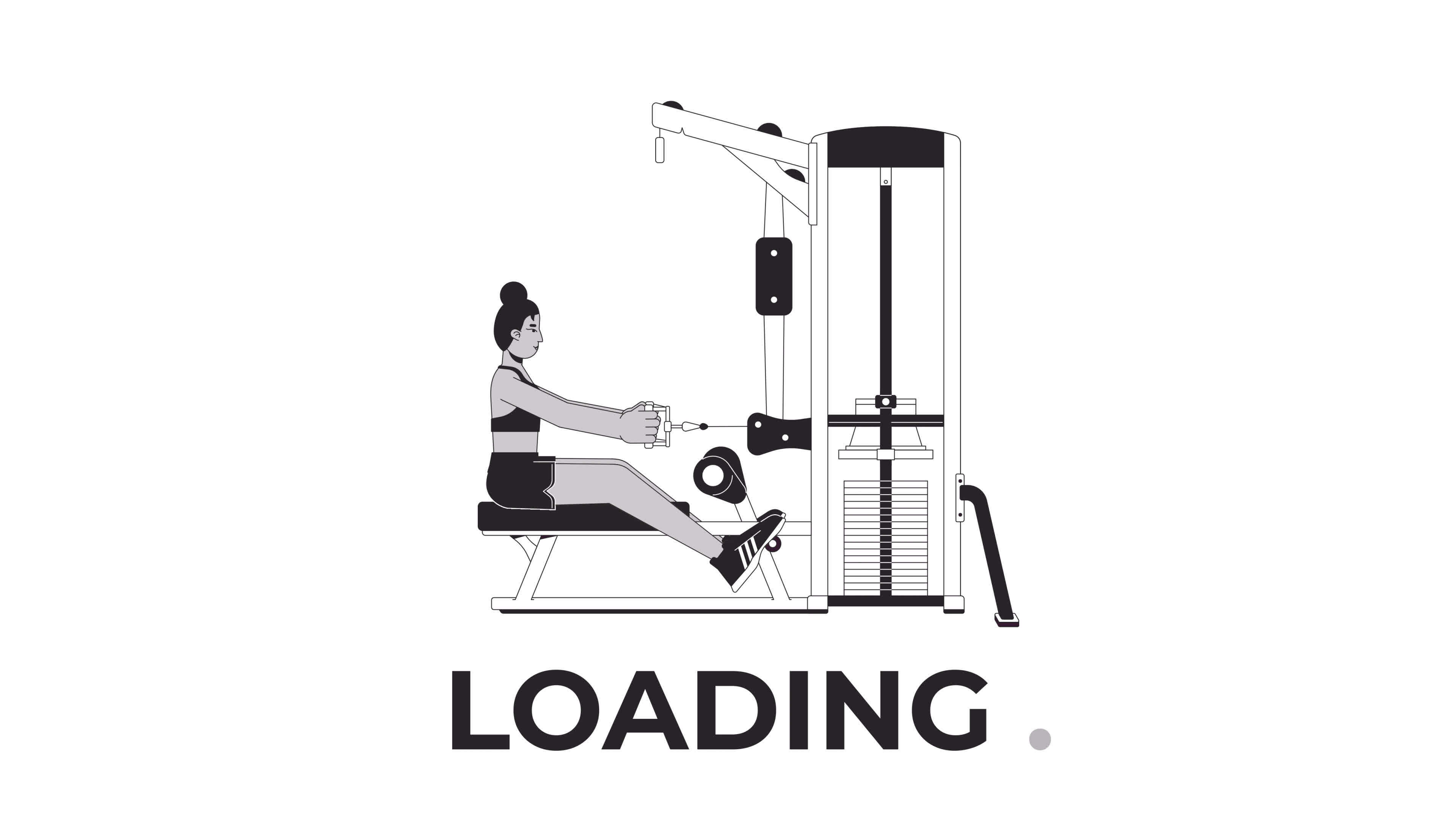 Working Out On Seated Row Machine Bw Loading Animation Woman Grasping Cable Outline 2d Cartoon