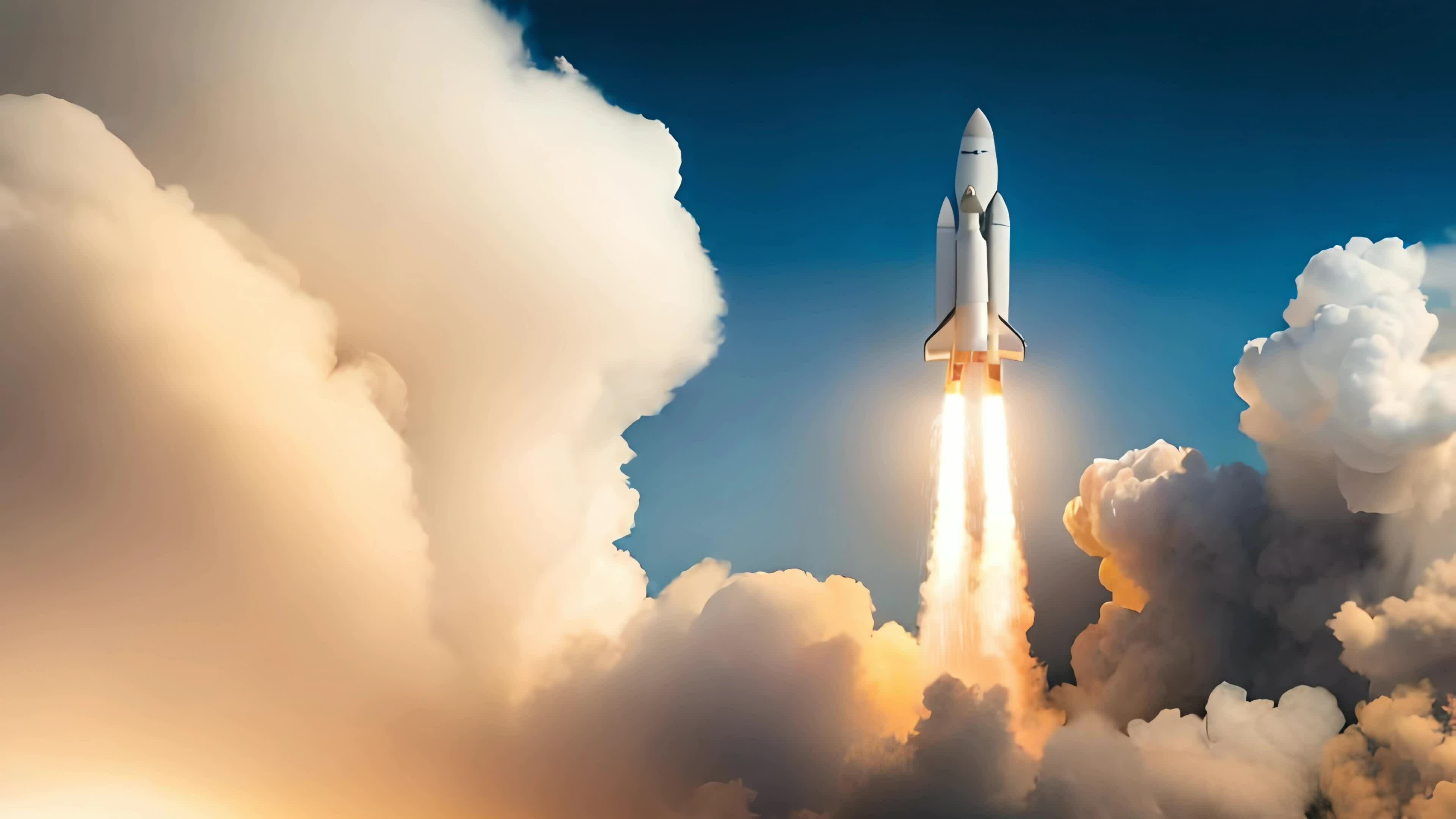 Ai Generative New Space Rocket Lift Off Space Shuttle With Smoke And