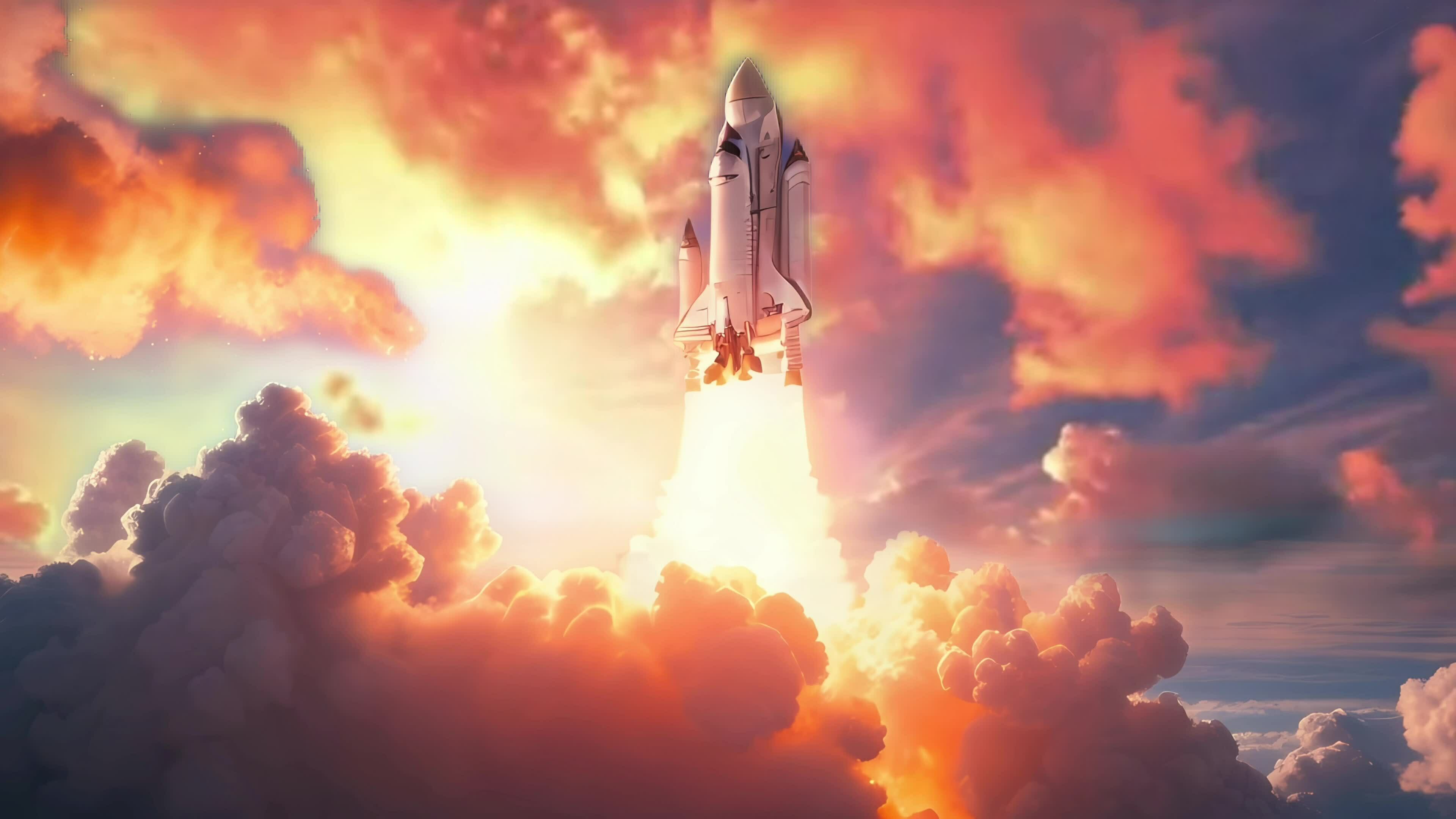 Ai Generative New Space Rocket Lift Off Space Shuttle With Smoke And