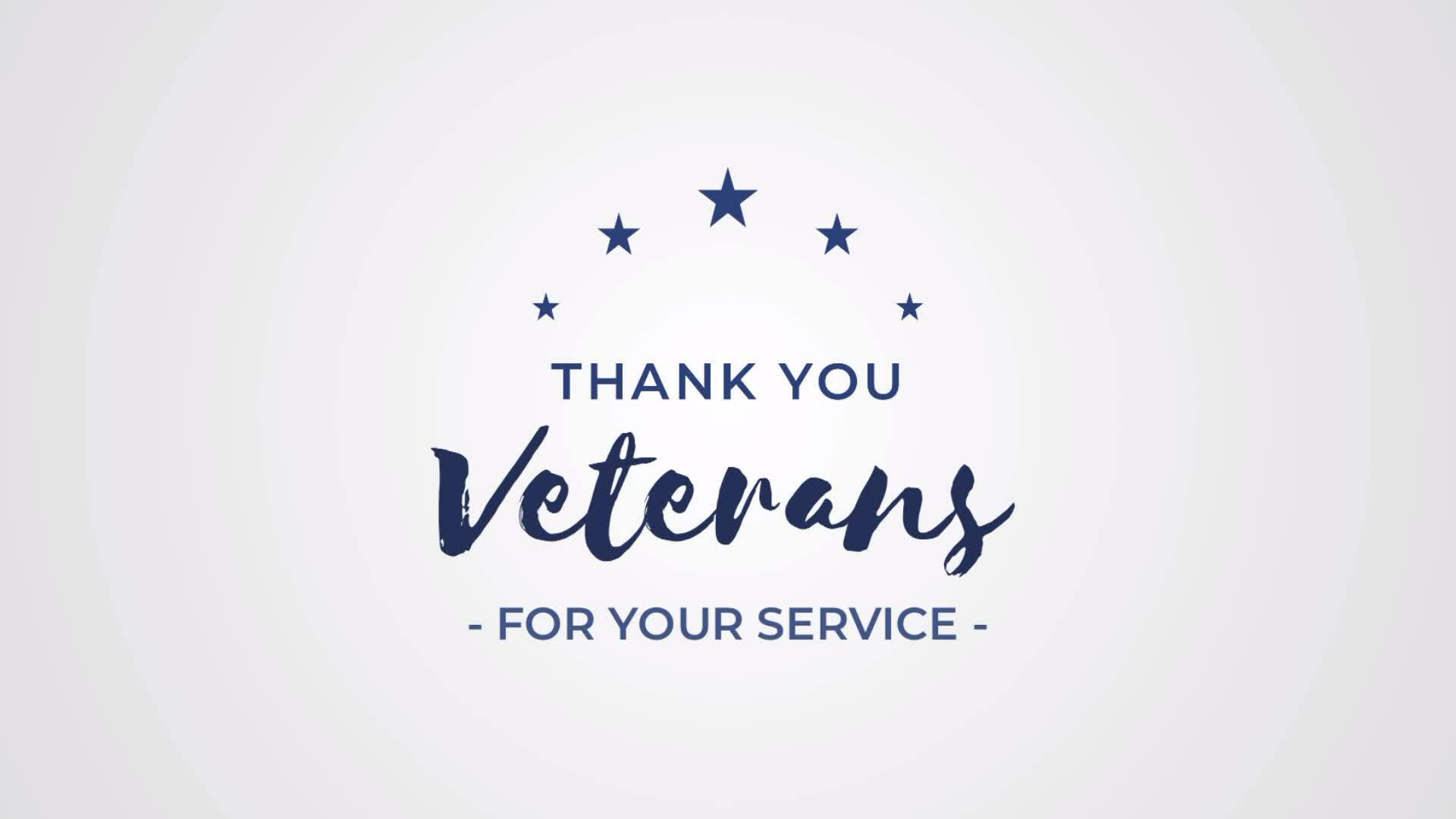 Thank you veterans day animation with five stars and gray white background. Thank you Veterans ...