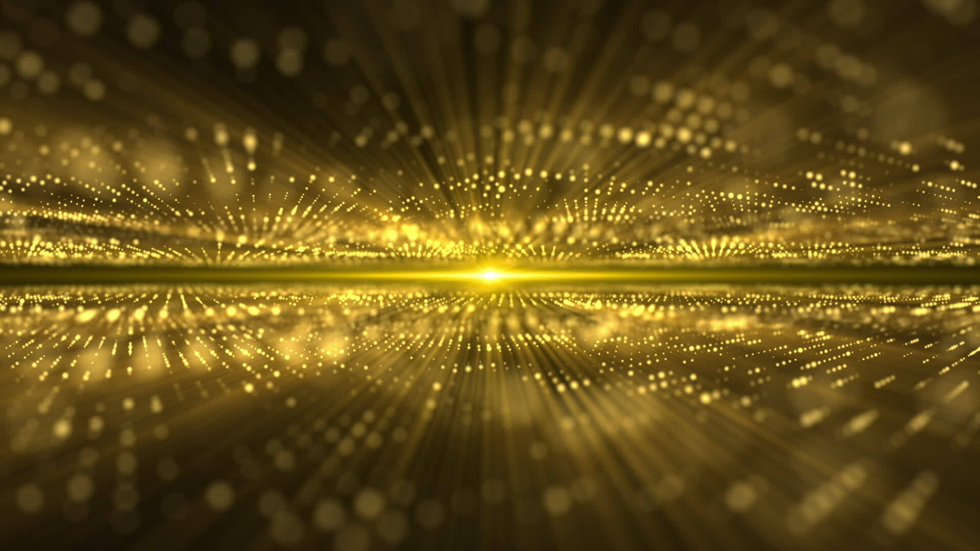 Abstract technology background with a flowing digital fractal wave of glowing golden particles ...