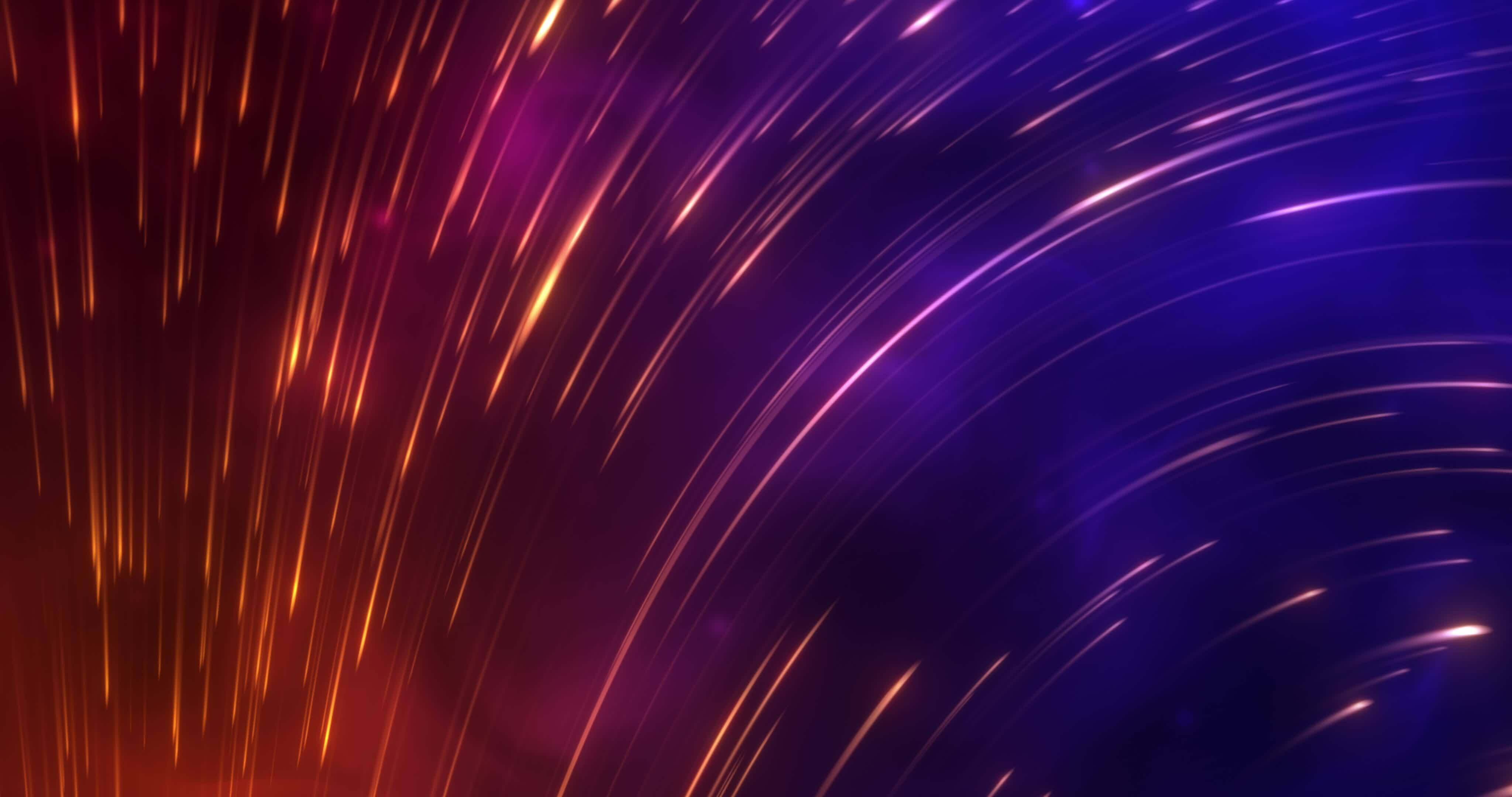 Abstract particle background, glowing golden rays of light in motion. Beautiful rain of shiny ...