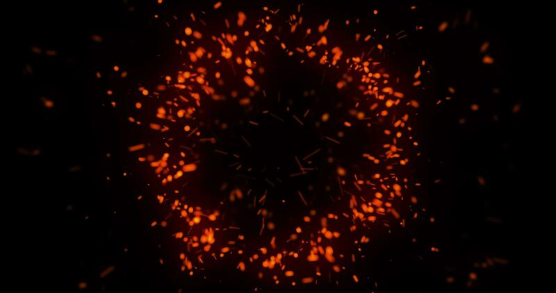 Explosion of fire particles, burning sparks scatter in a circle, Flame Shockwave effect ...