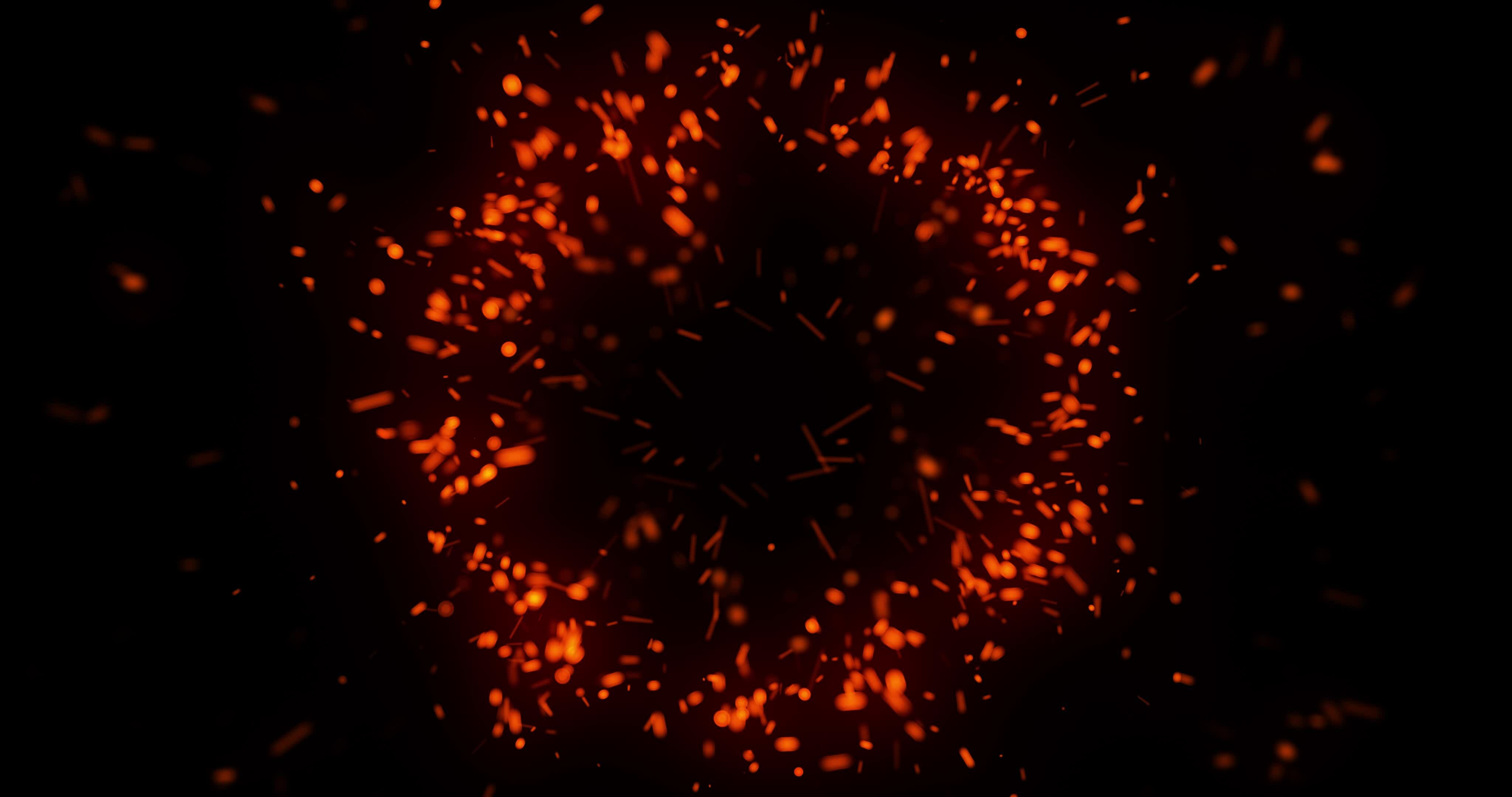 Explosion of fire particles, burning sparks scatter in a circle, Flame Shockwave effect ...