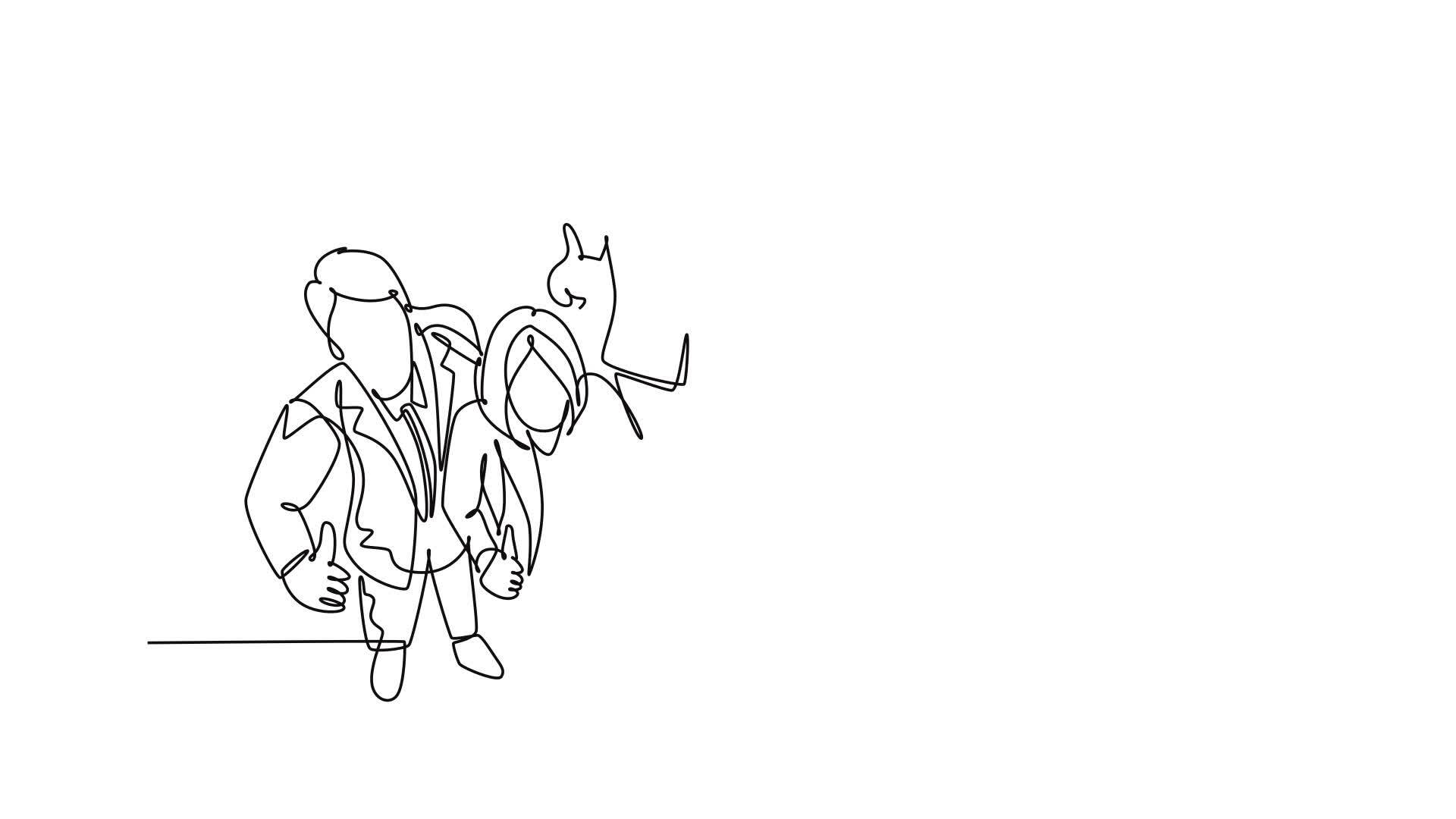 Self drawing animation of single line draw group of line up happy ...