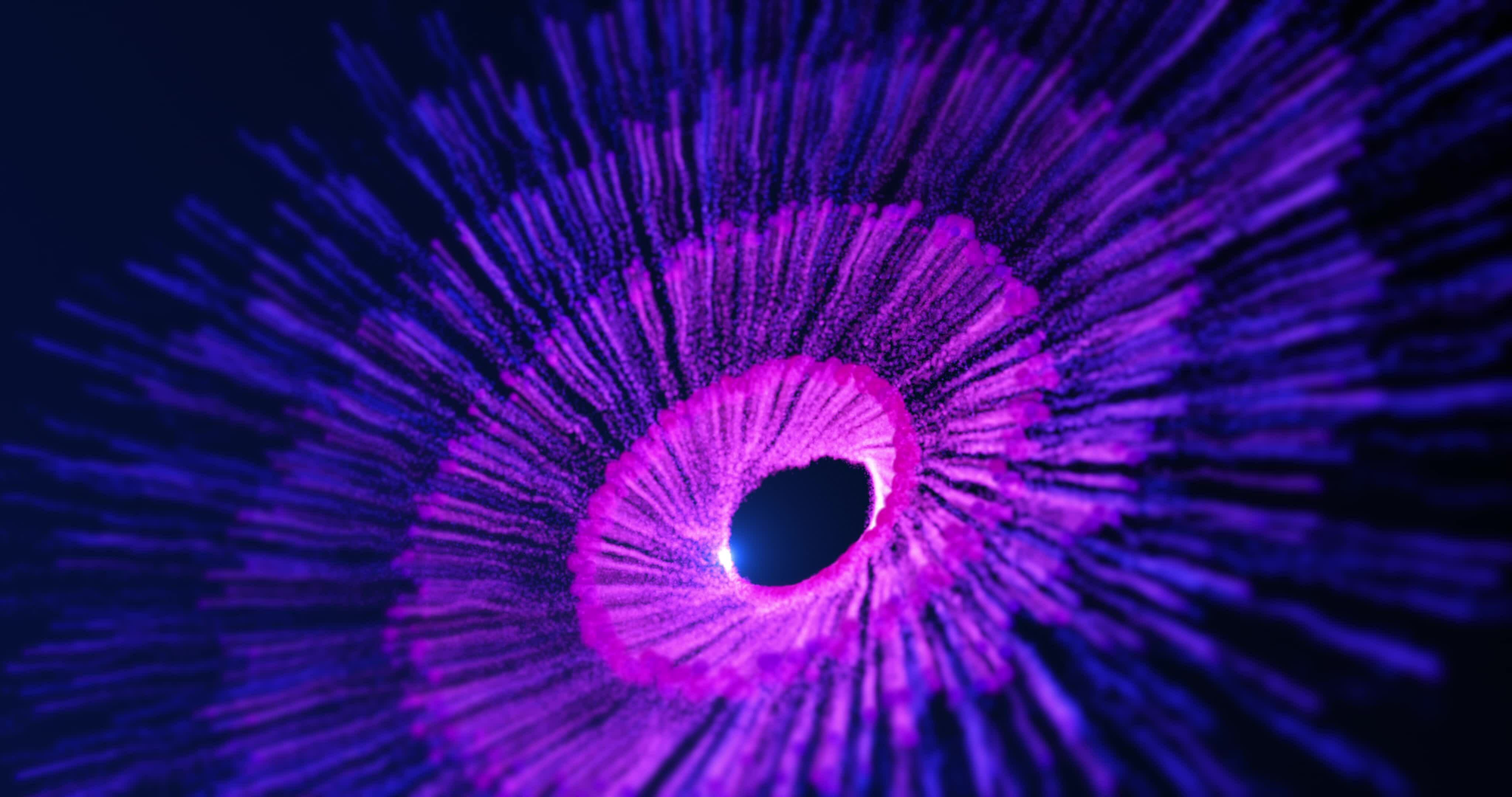 Abstract Glowing E Particles Flying In A Spiral In A Whirlwind Of