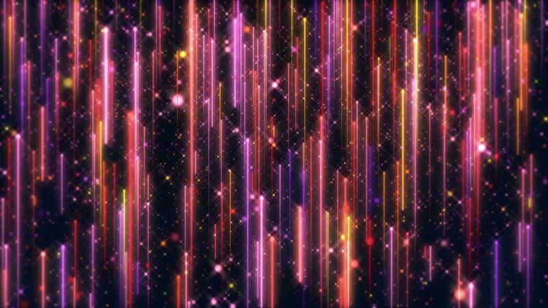 Abstract background animation with glittering shiny multicolored particles and shooting stars ...