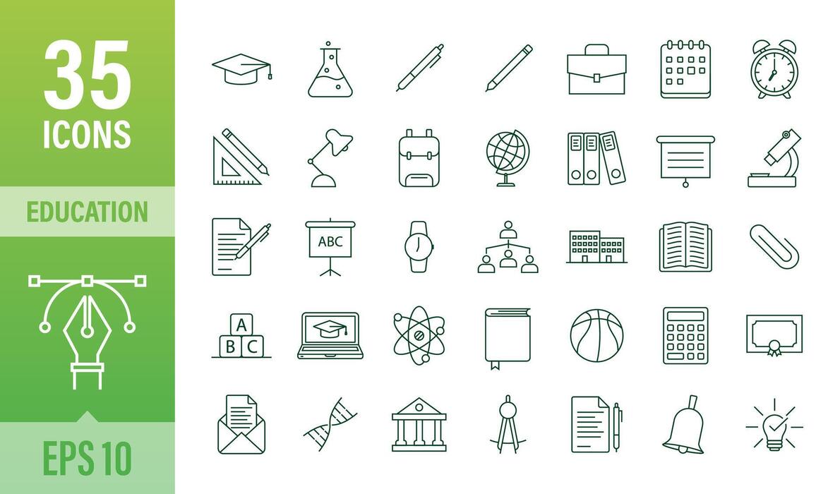 Education Line Icons Vector Art, Icons, and Graphics for Free Download