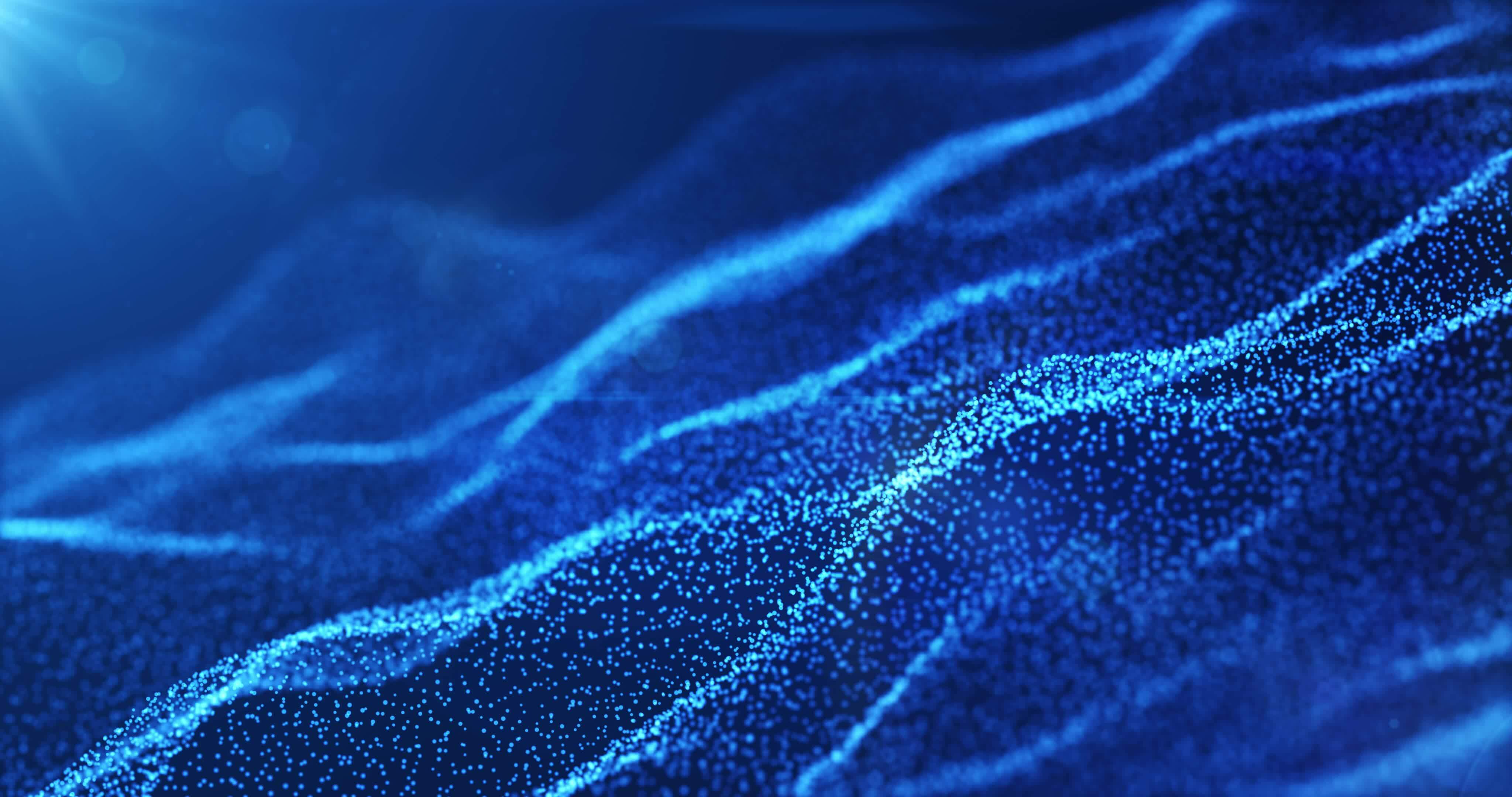 Abstract digital wave flow particles and light background, futuristic ...