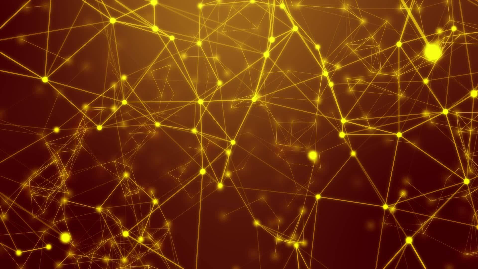 Red abstract background digital connection moving dots and lines. technology network connection ...