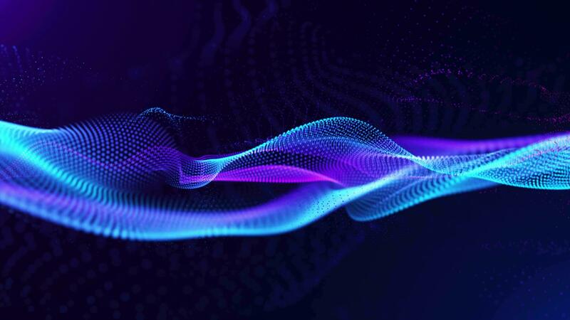 Abstract digital dynamic particle waves with light motion lights background, data flow, cyber ...