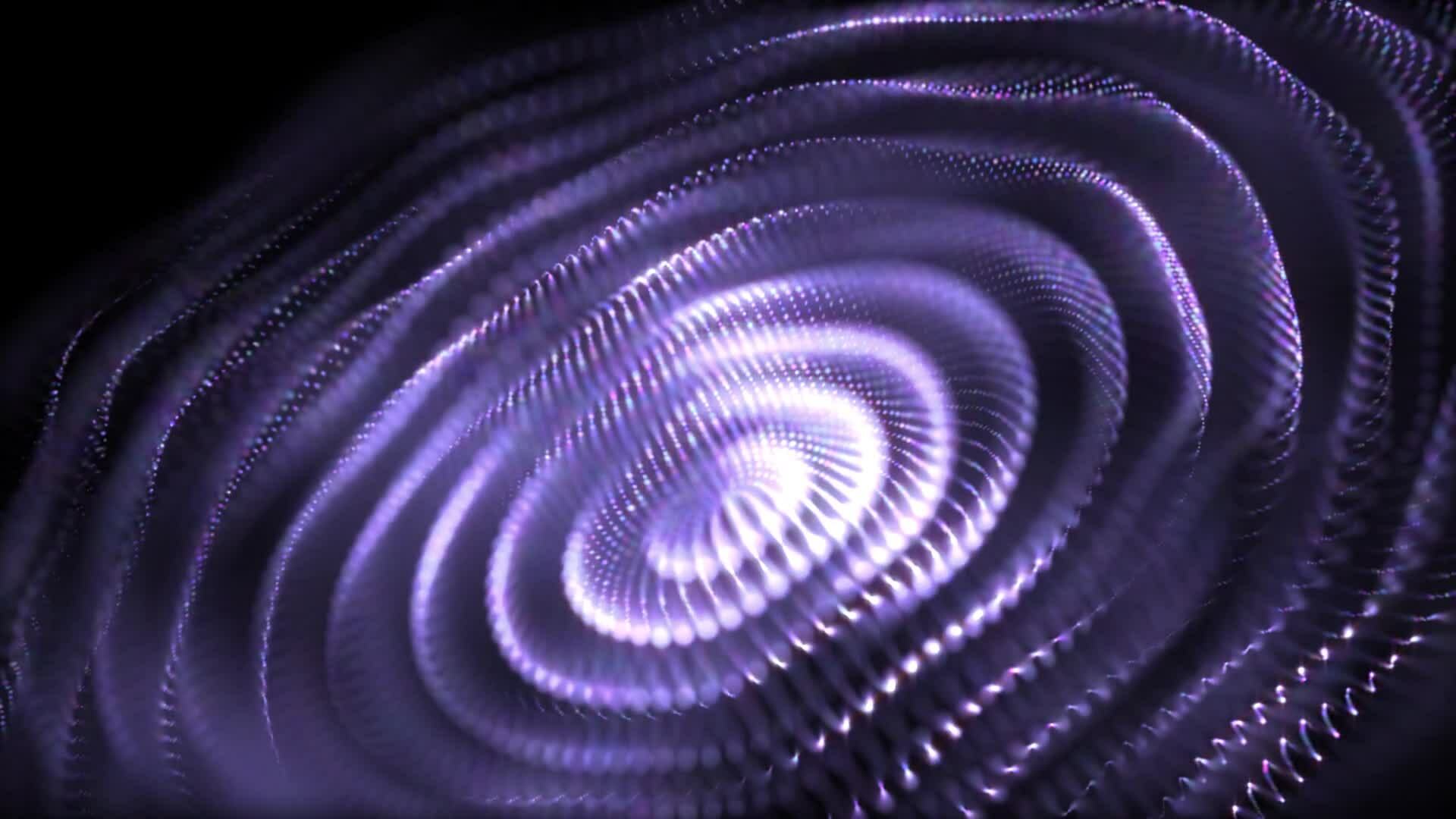 Abstract purple animated background with circles of energy particles smoothly moving and glowing ...