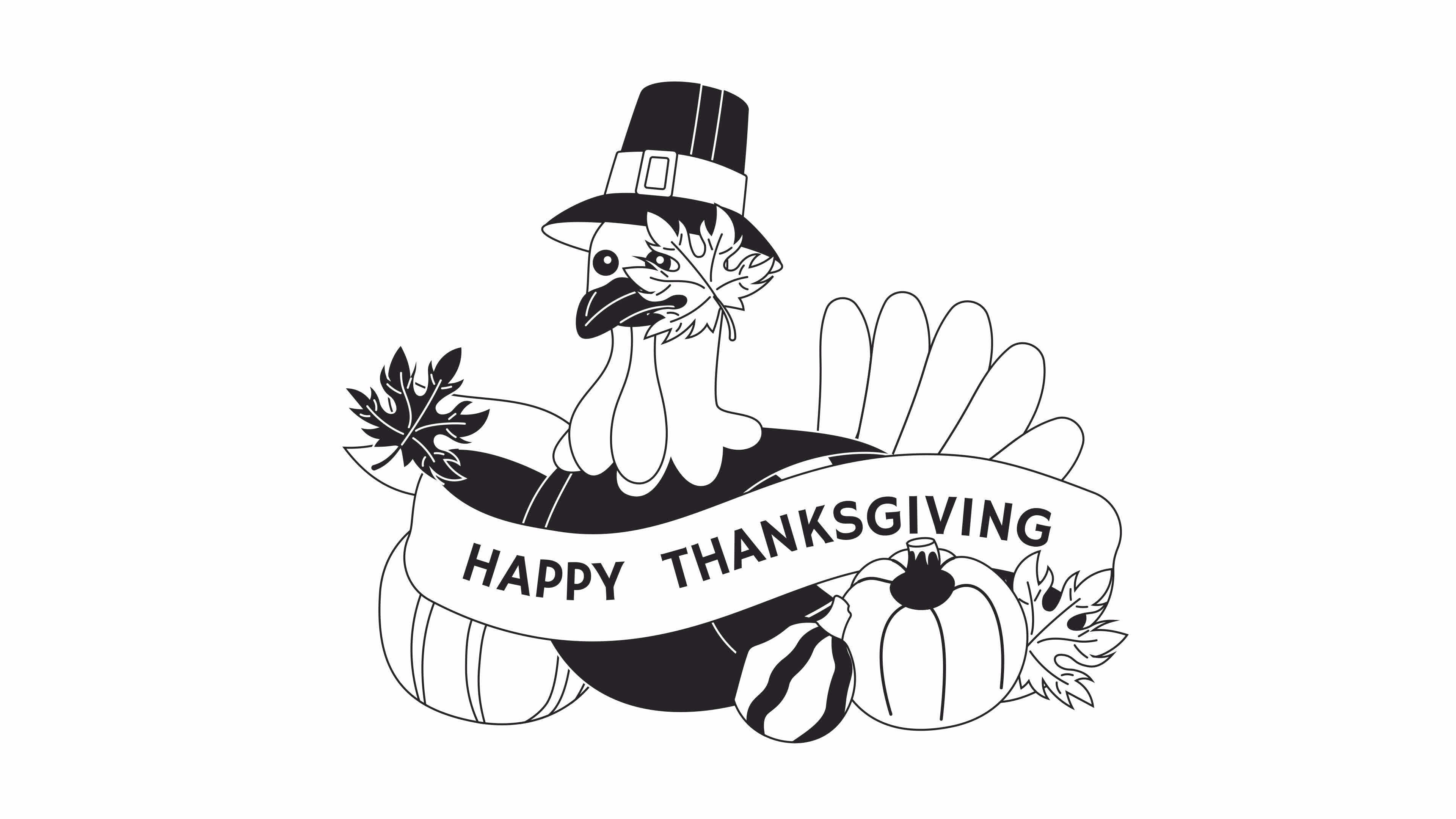 Fall thanksgiving pilgrim turkey bw 2D animation. Harvest festival 4K ...