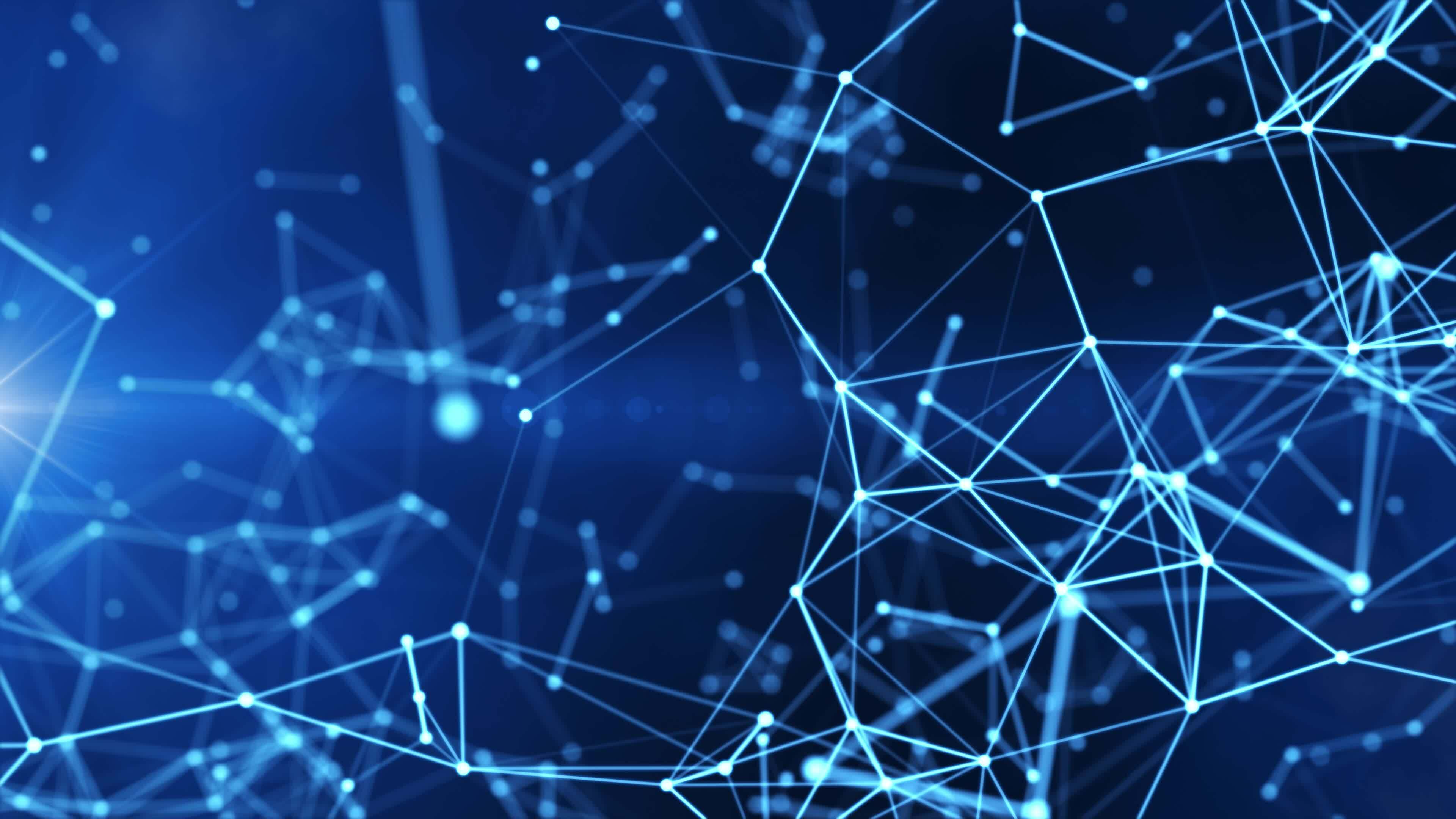 Abstract background with motion plexus of dots and lines. Futuristic visualization of a network ...