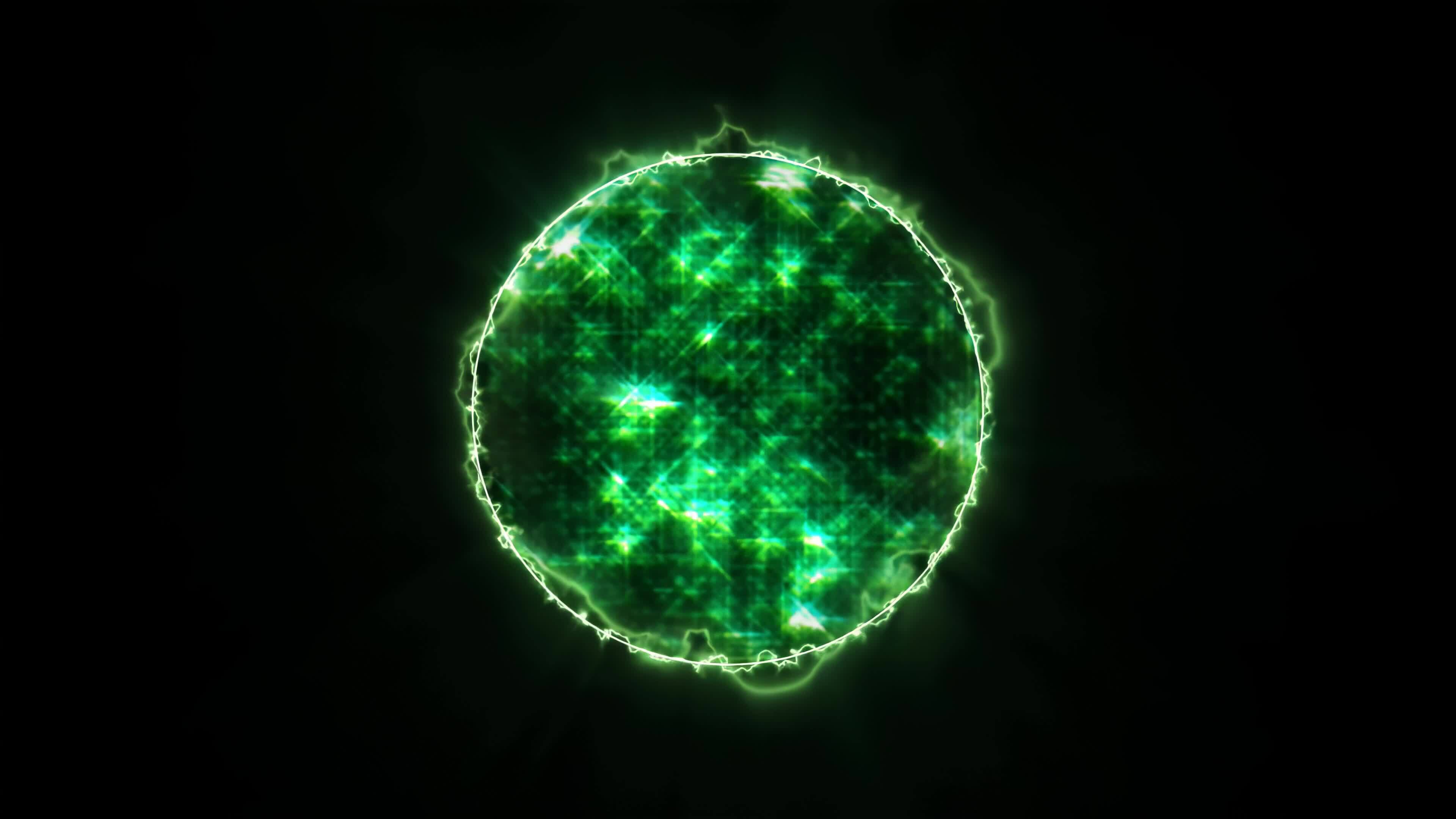 3d glowing green cosmic sphere animation in the Universe. Animated 3d ...