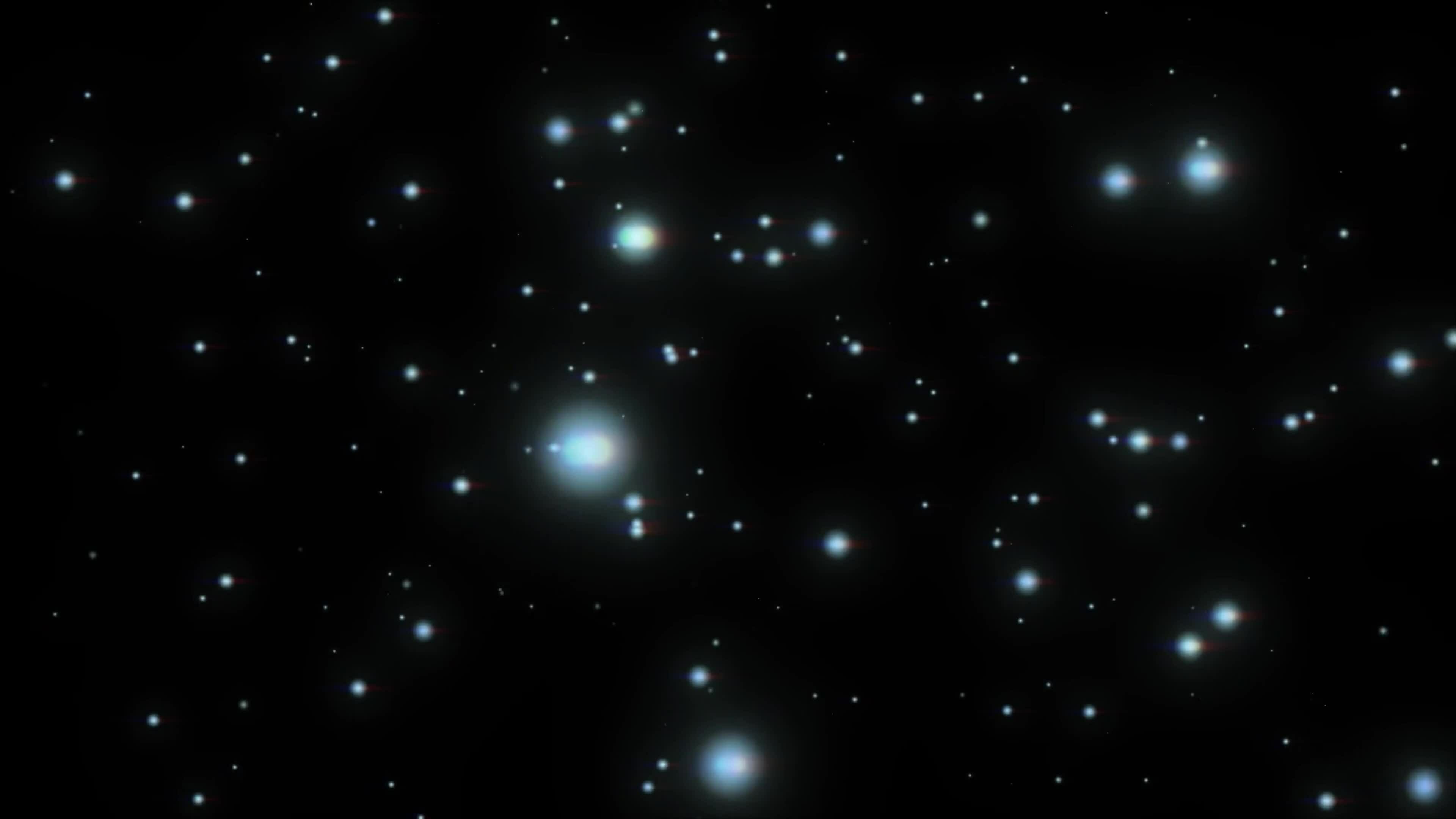4K Video footage Motion of stars animation on black background. Night stars sky with twinkling ...