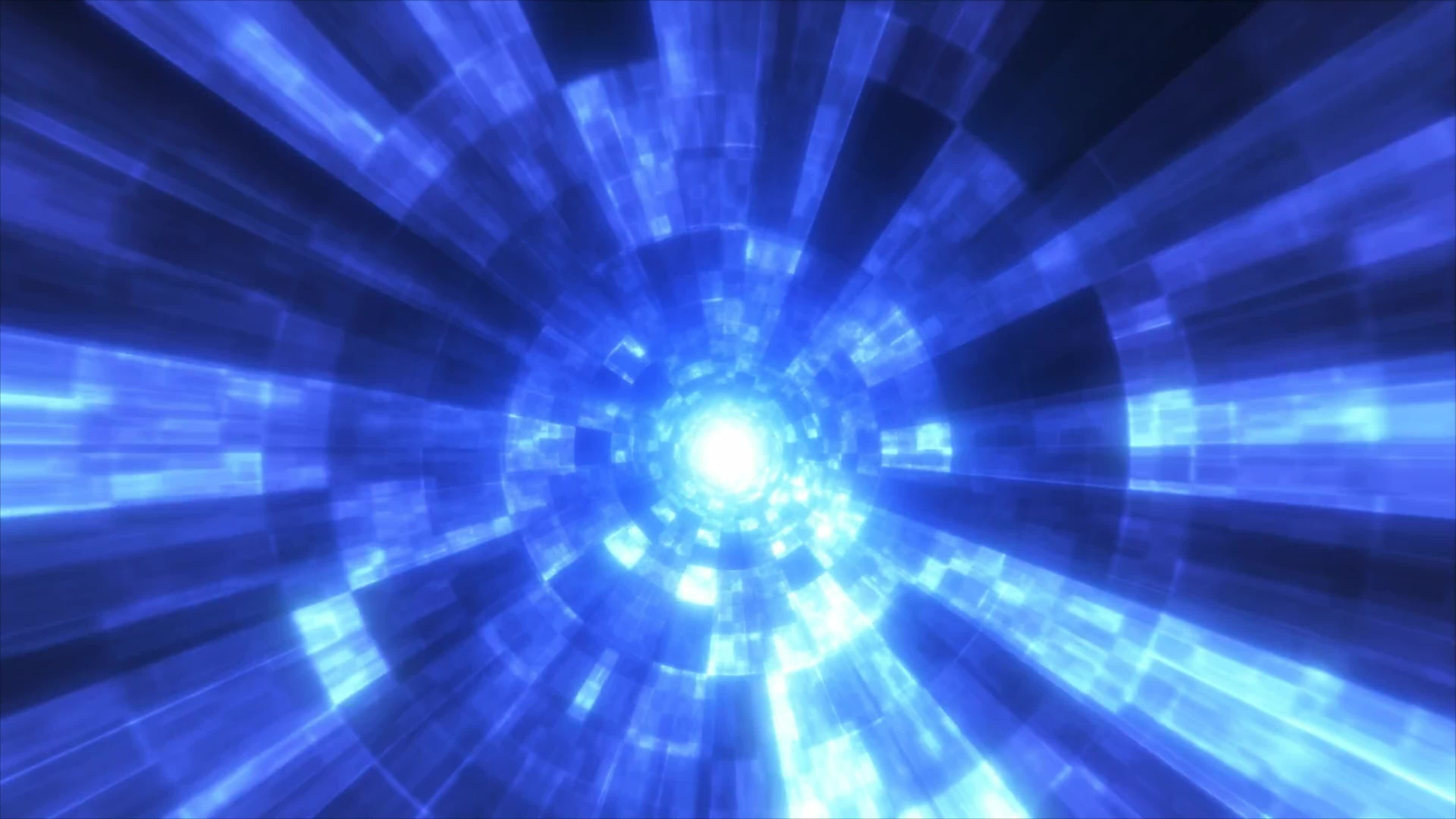 Abstract Endless flight in a futuristic blue corridor. 3D animation of a hyperspace tunnel. VJ ...