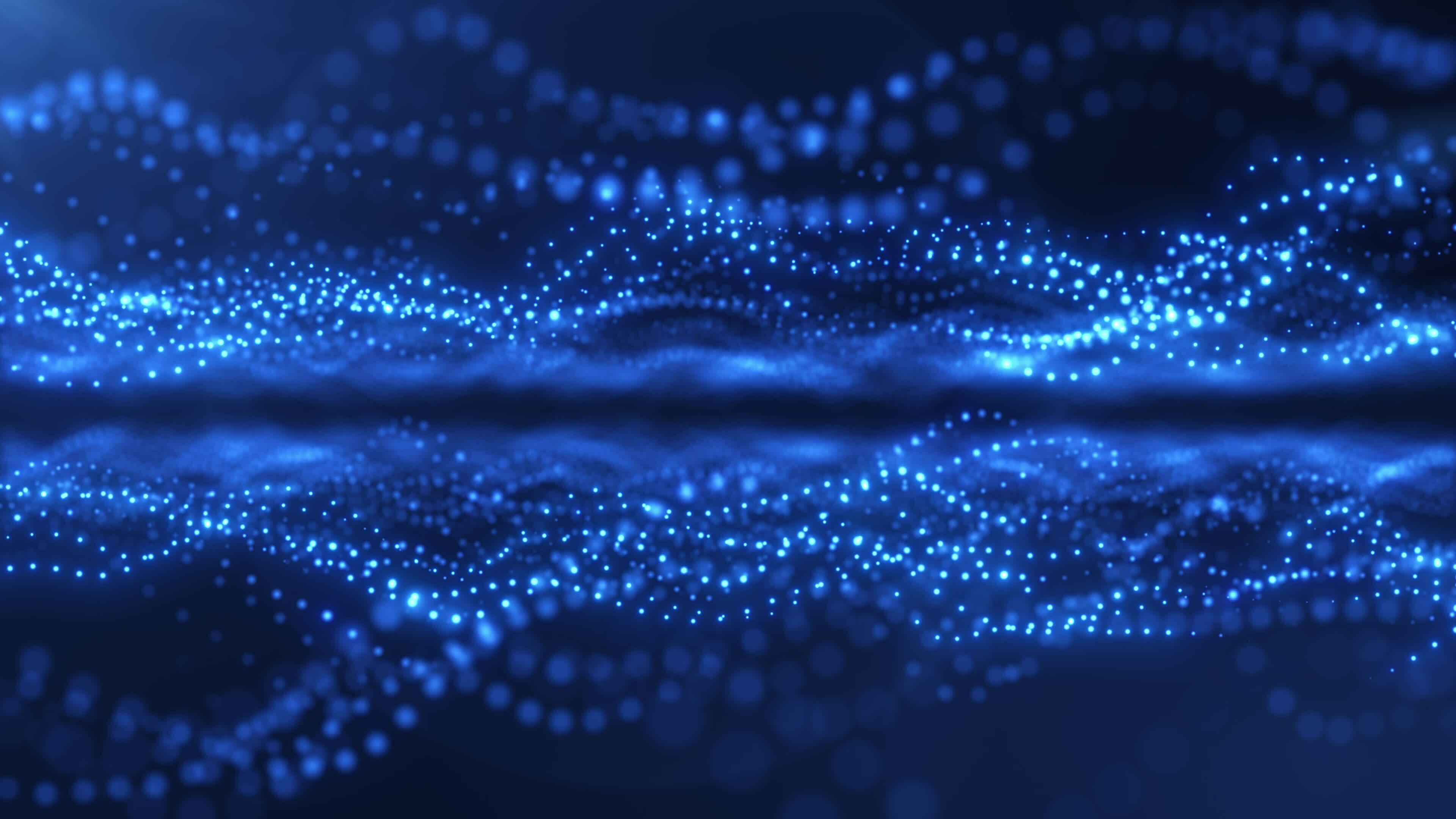 Abstract digital particle waves and light background, cyber or technology background of digital ...