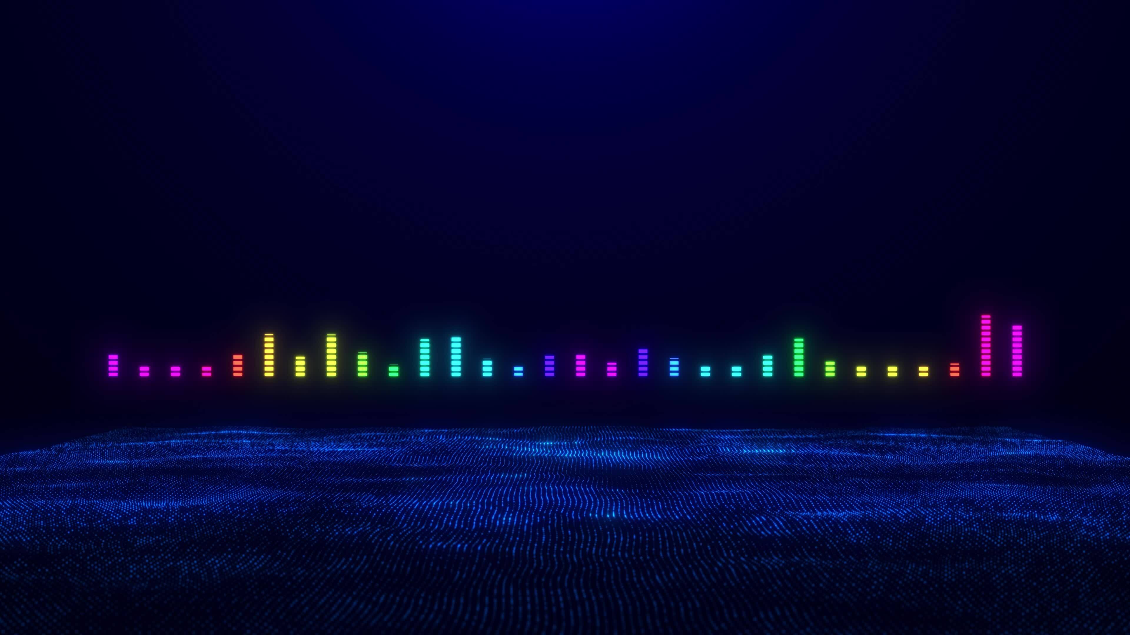 Bright Glowing Animation Of An Equalizer With Sound Waves Of Particles Visualization Of