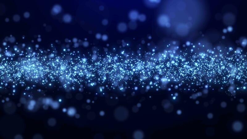 Abstract background of magical blue particles, the particles glow and move with wave energy ...