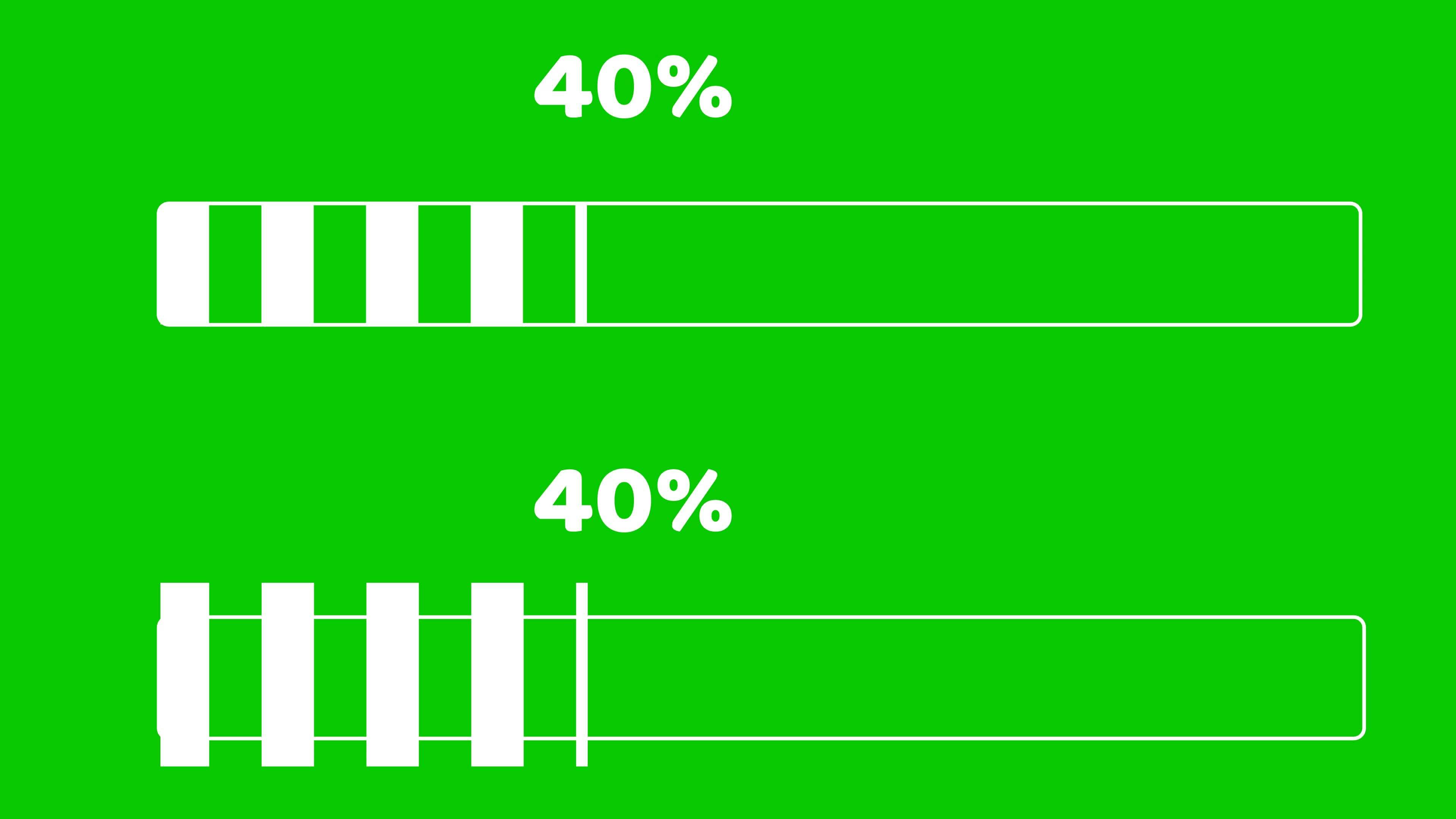 Progress bar animation white space and white line border and text change position on the green ...