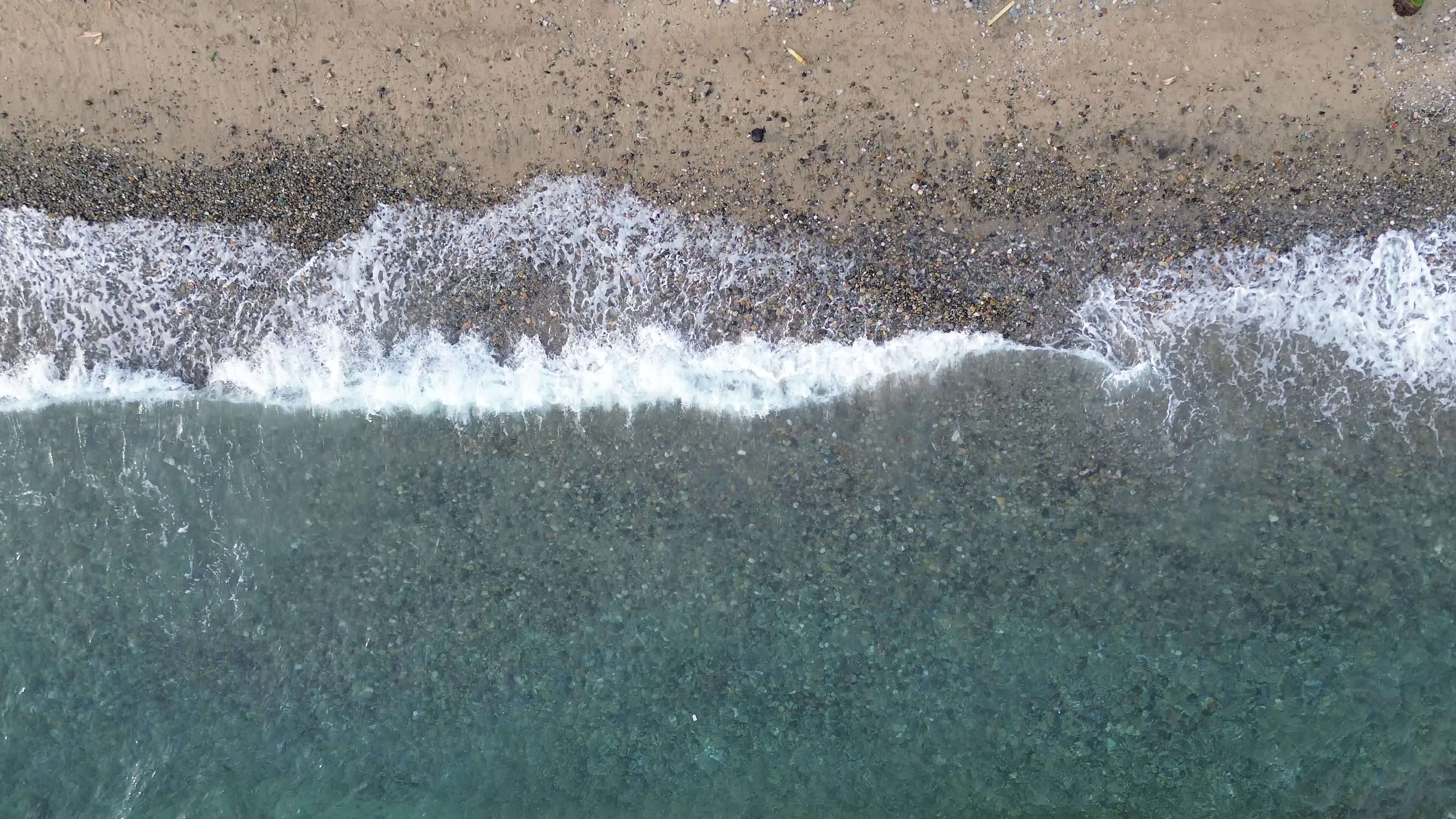 Aerial view of sandy beach and ocean with waves. Scene of top view ...