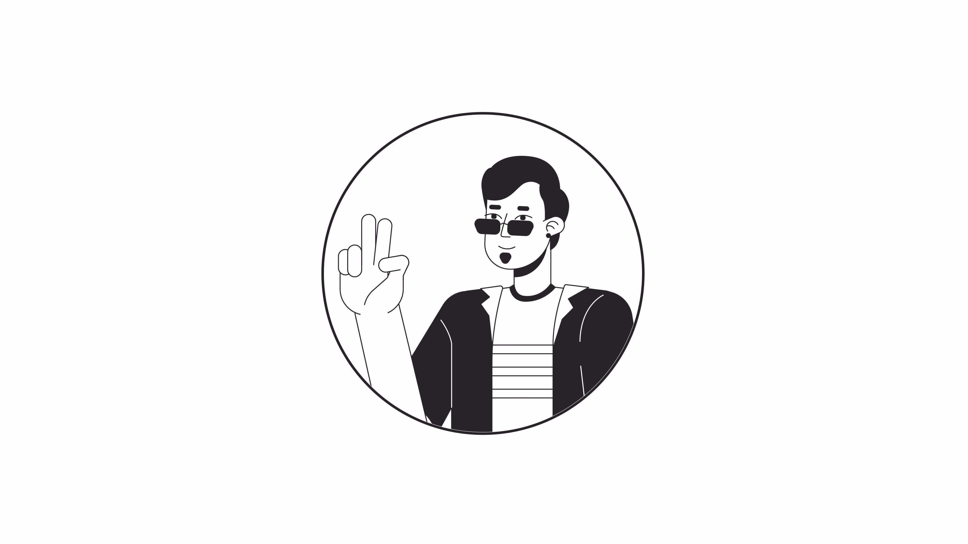 Cool Sunglasses Man Peace Sign Hand Bw Outline 2d Avatar Animation Two Fingers Gesture