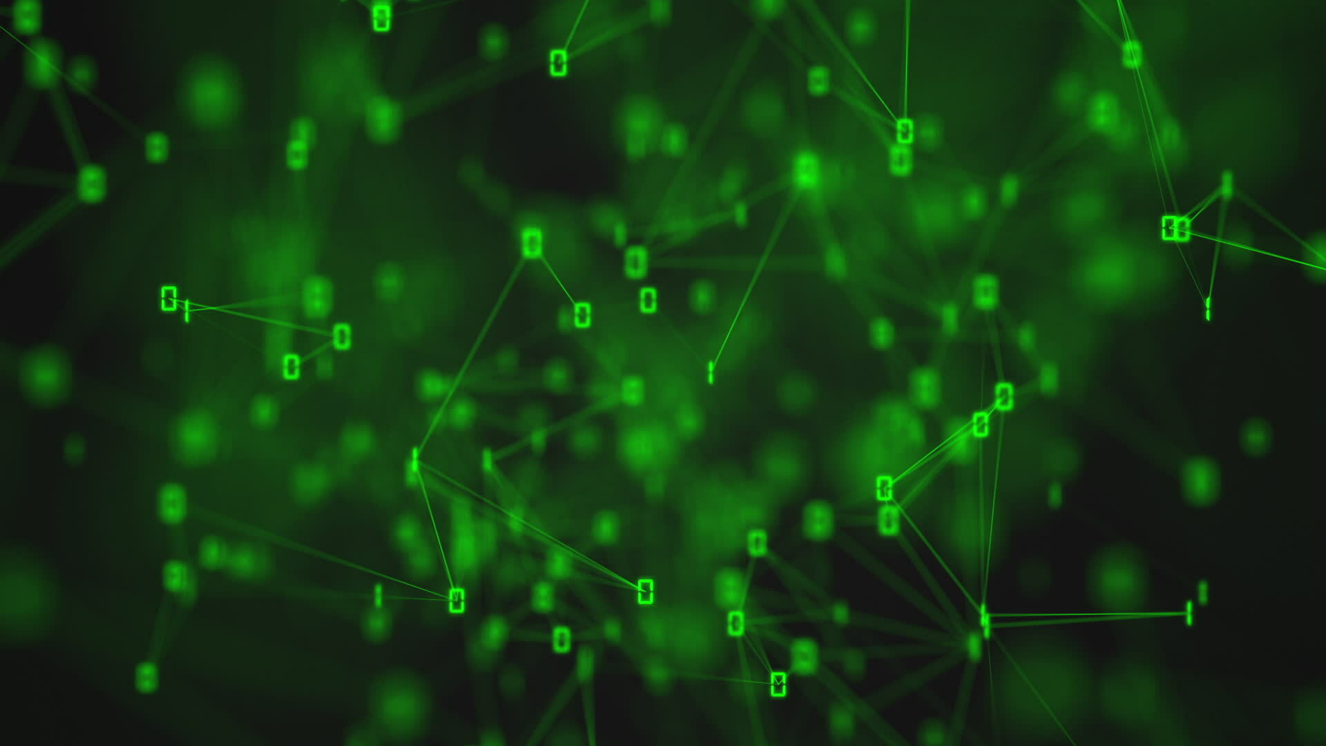 Green Binary Code Background With Glowing Ones And Zeros Connected By A Plexus Network This