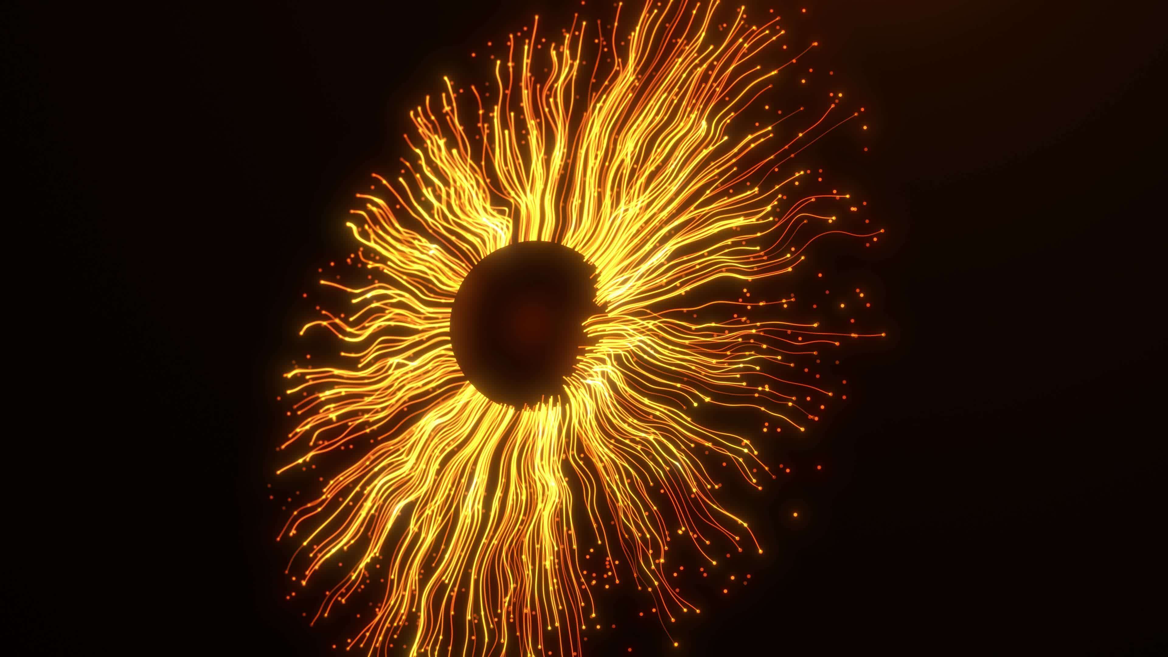 Abstract glowing particles grow from a super nova, particles flying in ...