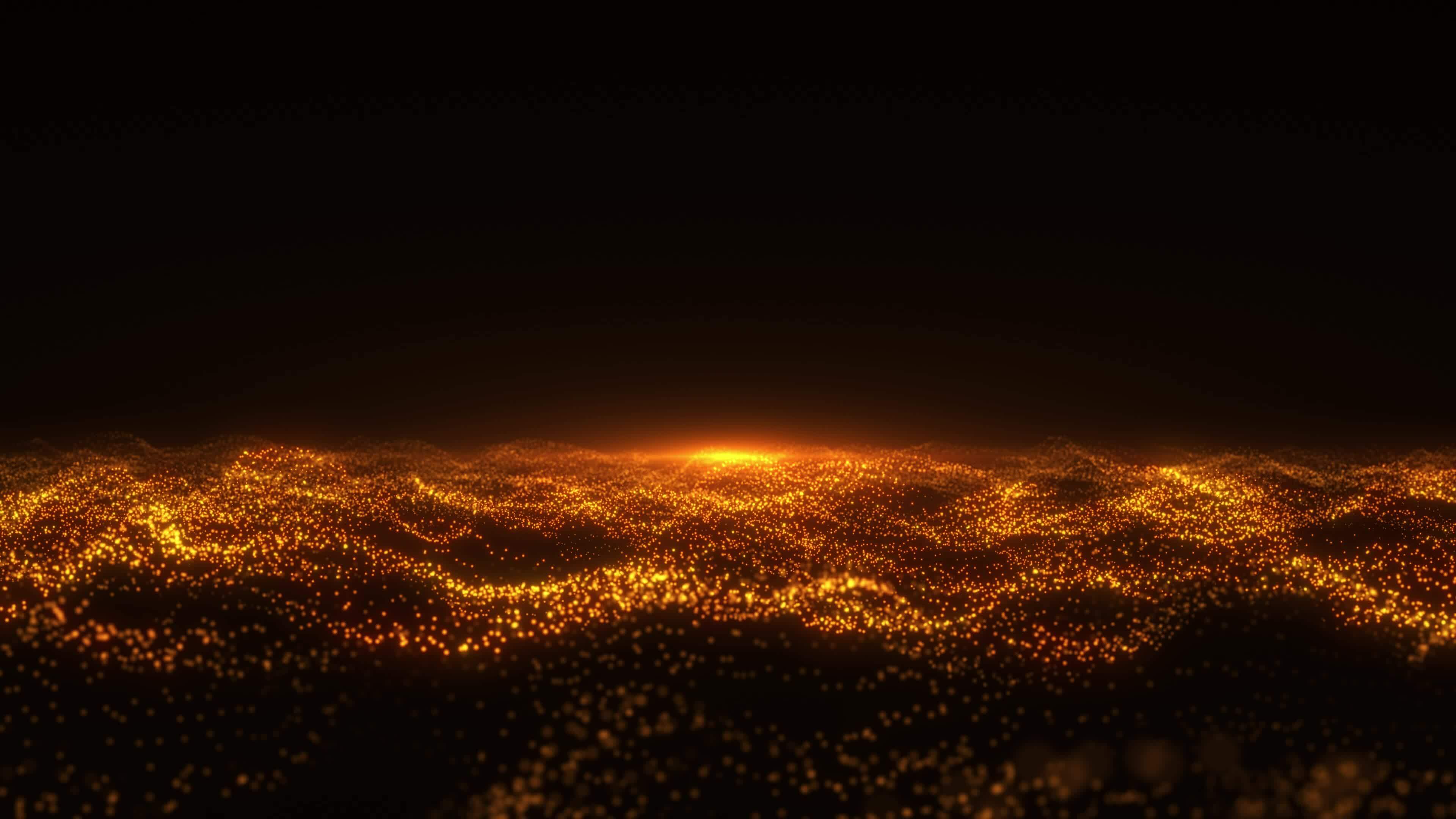 Digital orange particle waves with motion abstract futuristic background, cyber technology, 3D ...