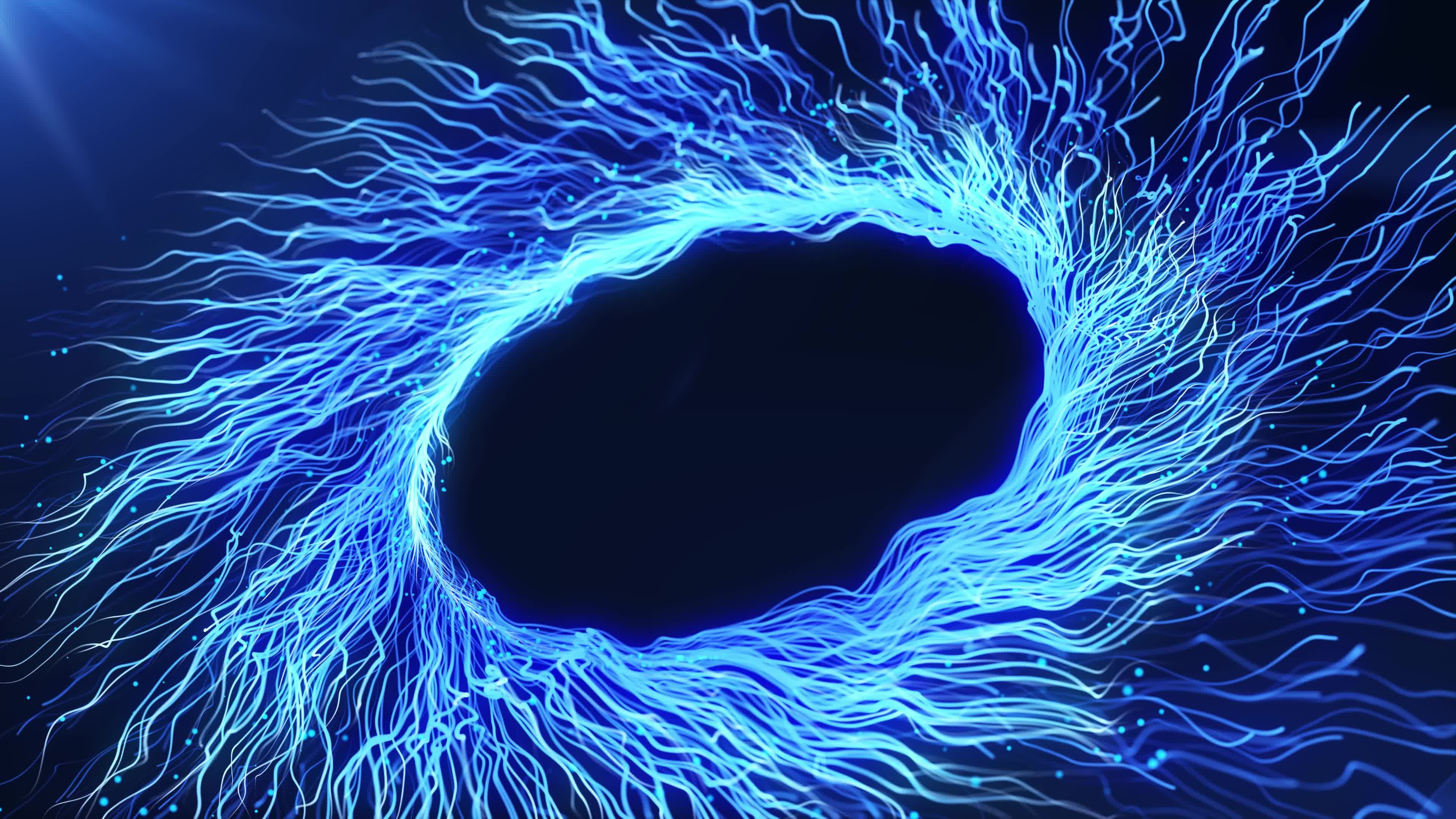 Abstract Glowing E Particles Flying In A Spiral In A Whirlwind Of