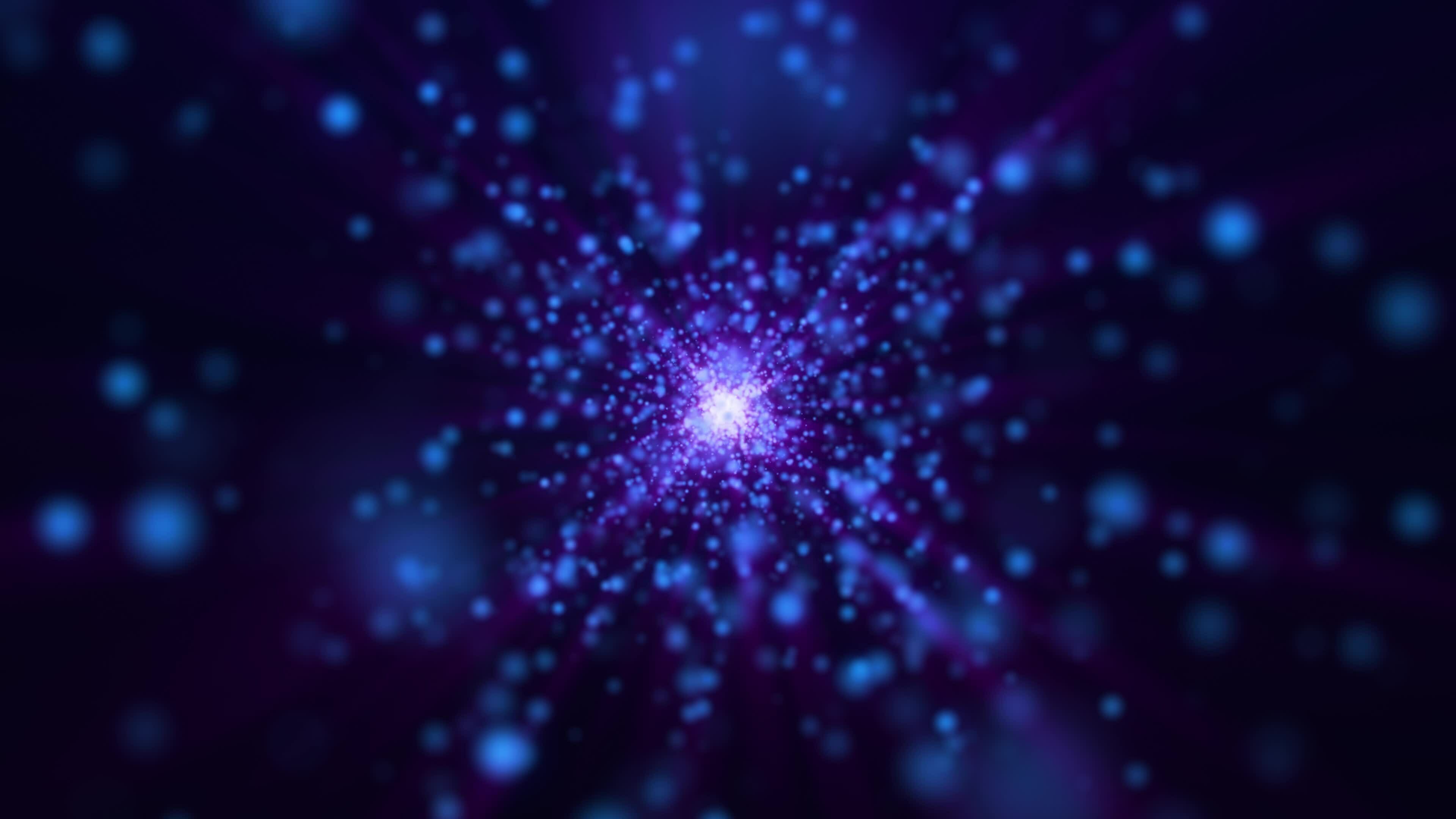 Abstract Particles Flying At The Camera Animation Of Glowing Particles Emitting Rays Of Light