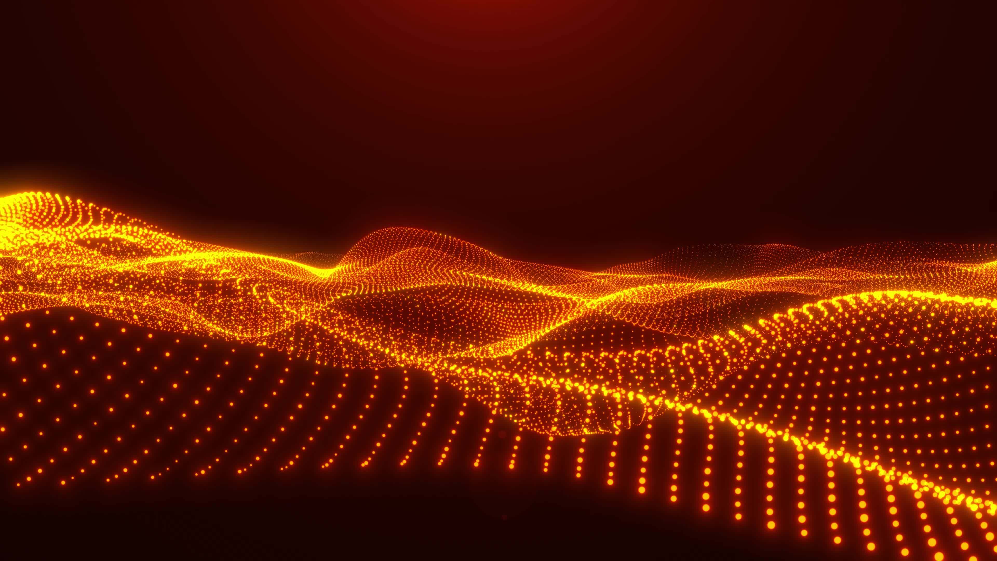 Motion abstract orange digital waves and particles. technology ...
