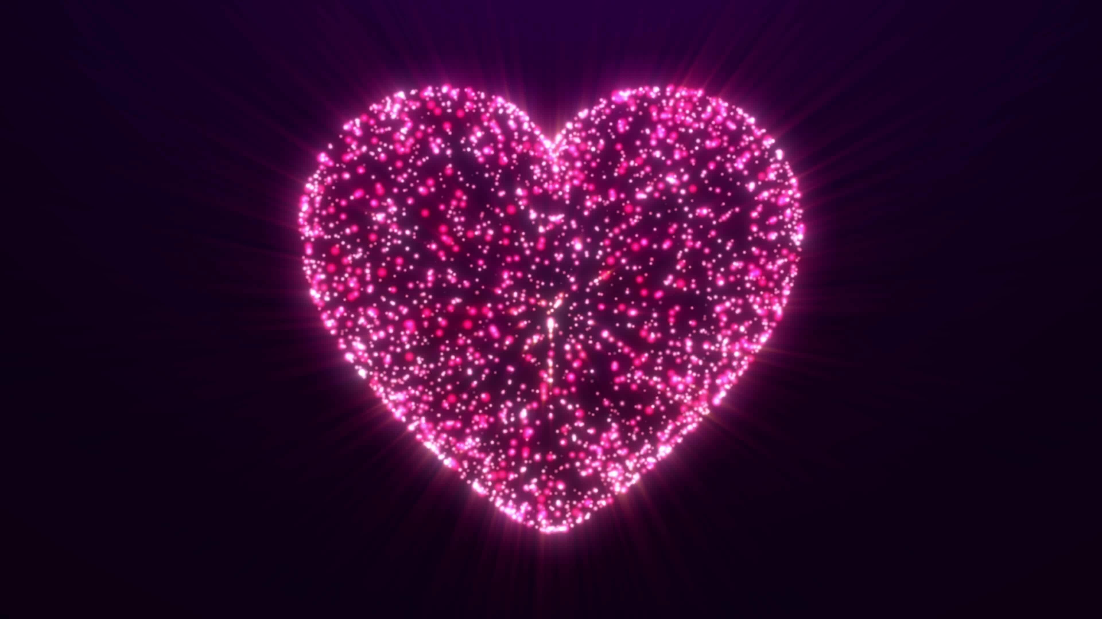 Abstract heart of particles emitting rays of light. 3D neon heart ...